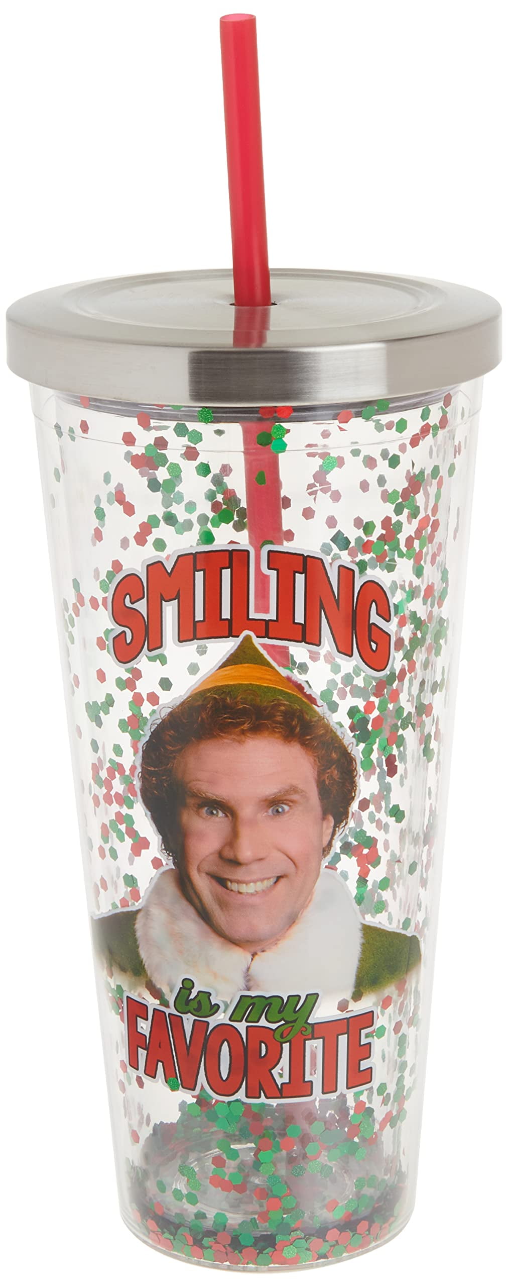 Spoontiques 21330 Elf Smiling Glitter Cup w/Straw, One Size, Red ...
