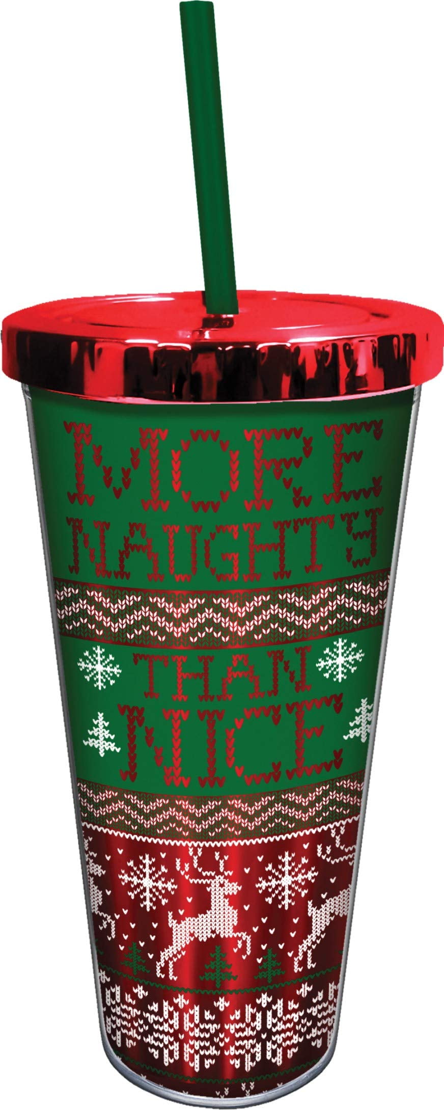 Spoontiques 21637 More Naughty Than Nice Foil Cup w/Straw, 20 ounces, Red - Walmart.com