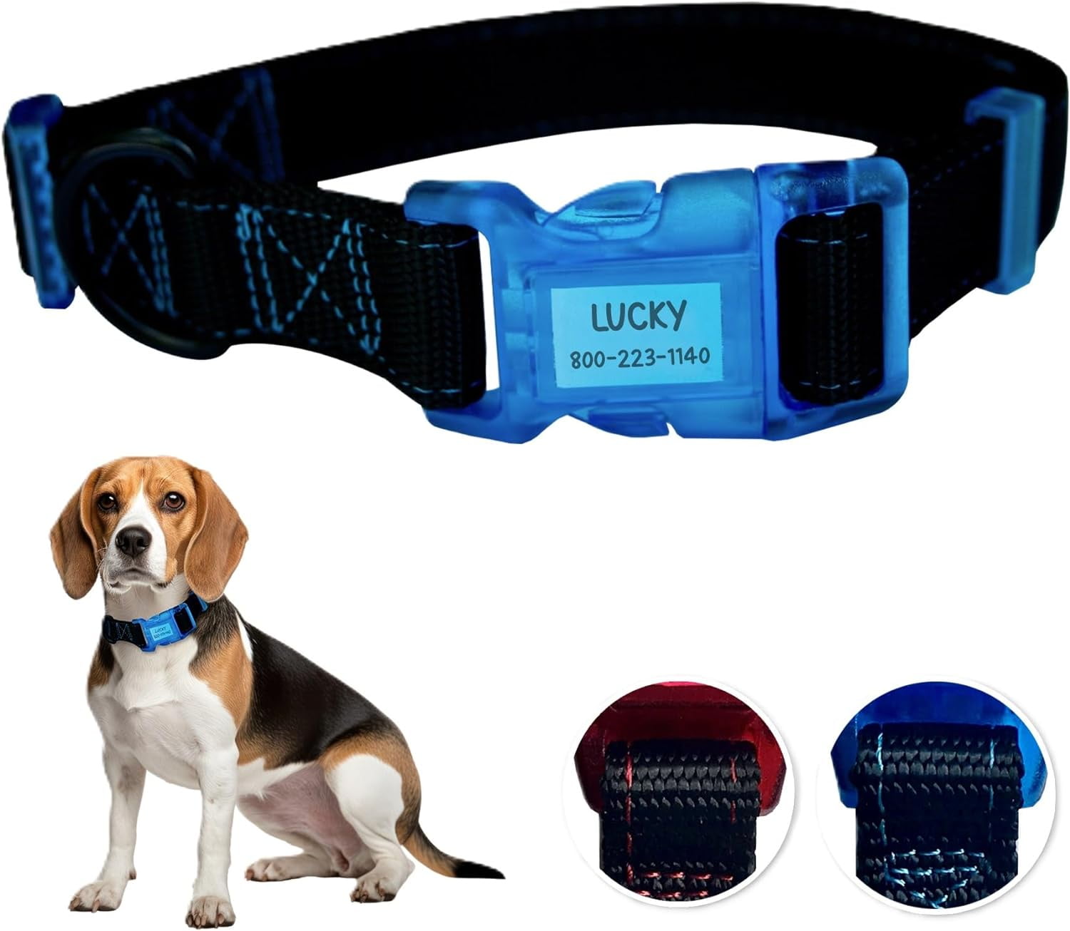 Sporn Dog ID Collar for Medium Dogs, Black & Blue Dog Collar with 3 Pcs ...