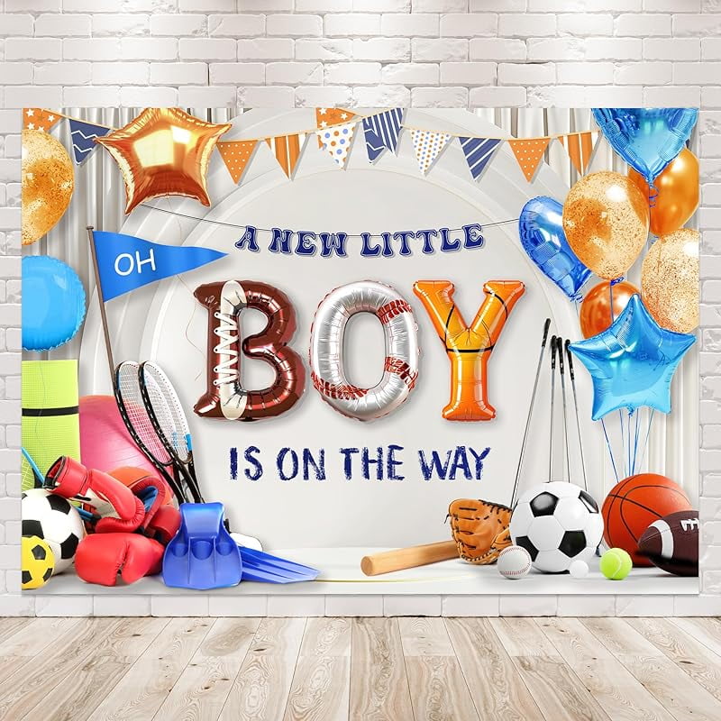 Sport Baby Shower Backdrop Photography Boy Kid Basketball Football ...