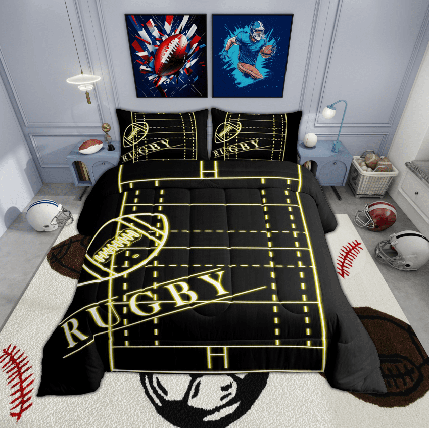 Sport Bedding Queen Soccer Comforter Sets , Black Yellow Duvet Insert ...