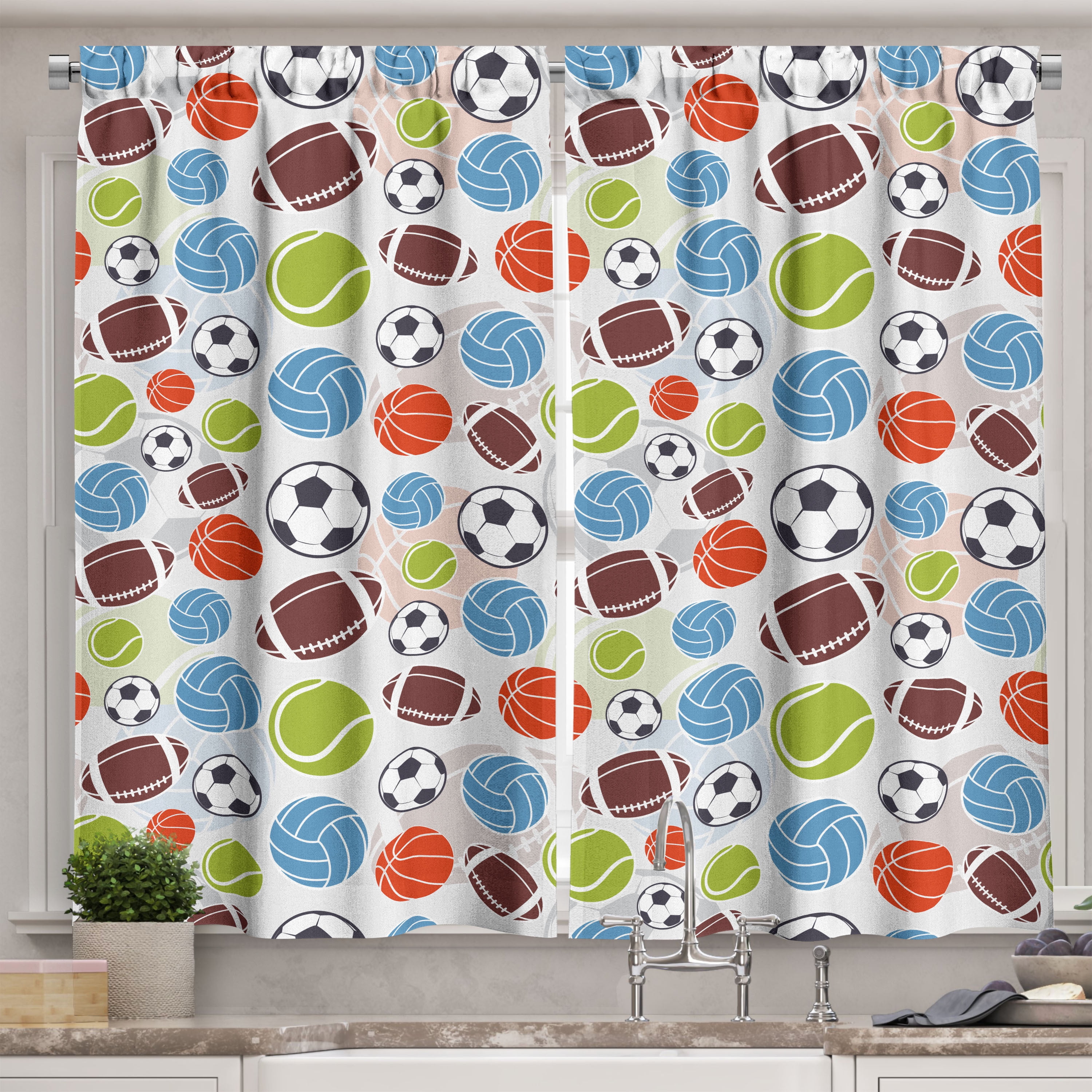 Sport Curtains 2 Panels Set, Sports Balls Pattern Abstract Basketball ...