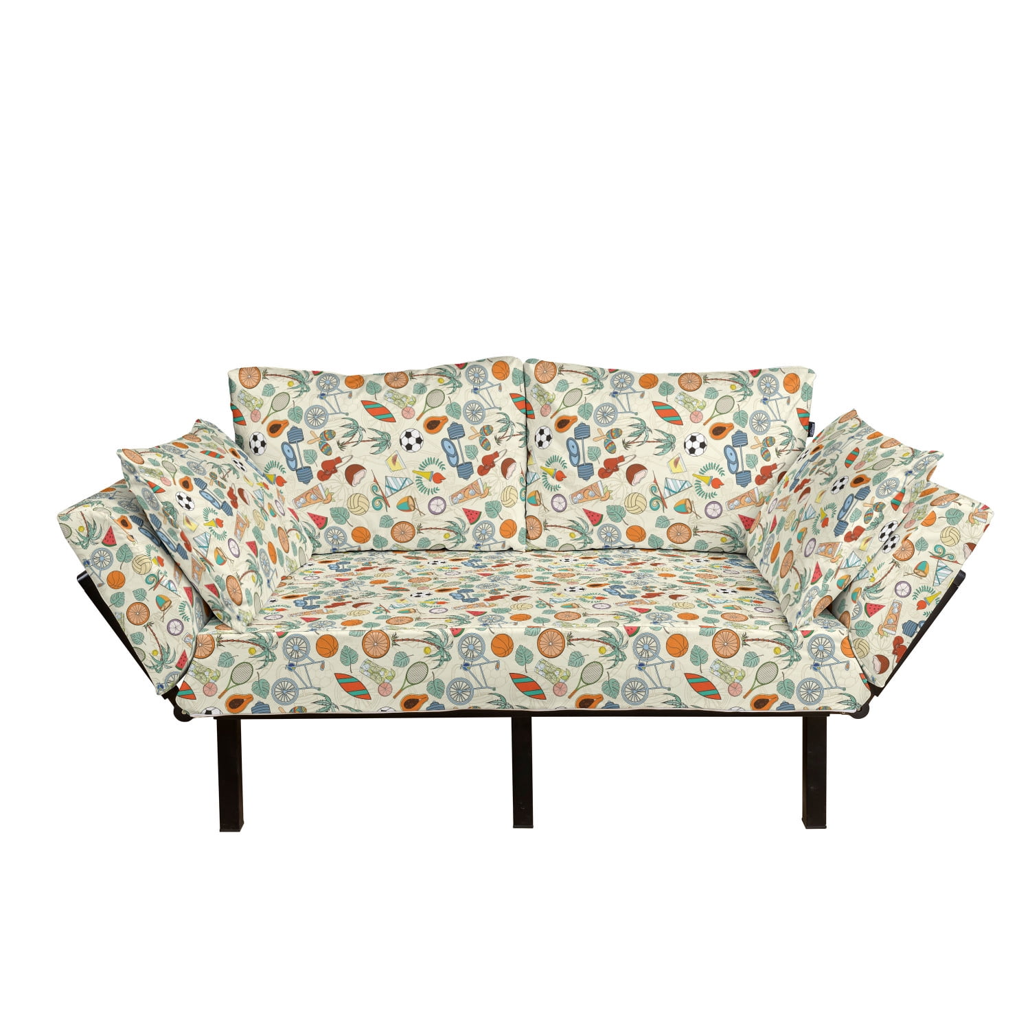 Sport Futon Couch, Sports Themed Abstract Cartoon Style Bike Balls ...