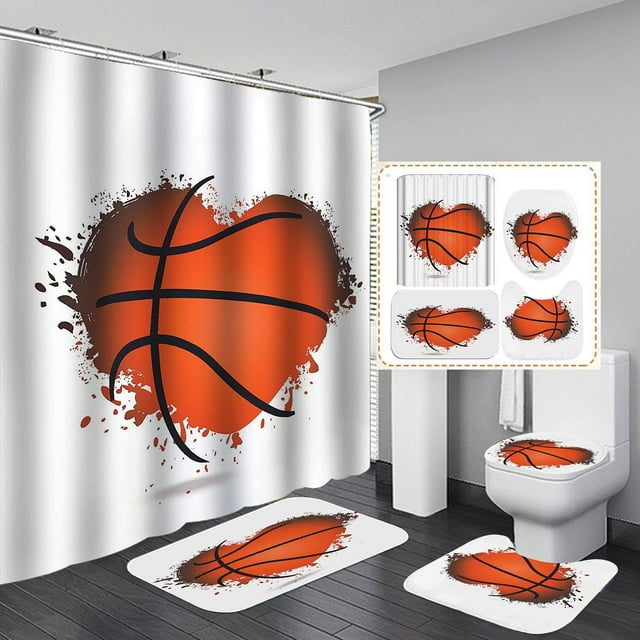 Sport Game Fabric Shower Curtain Set Cool Basketball Soccer Volleyball ...