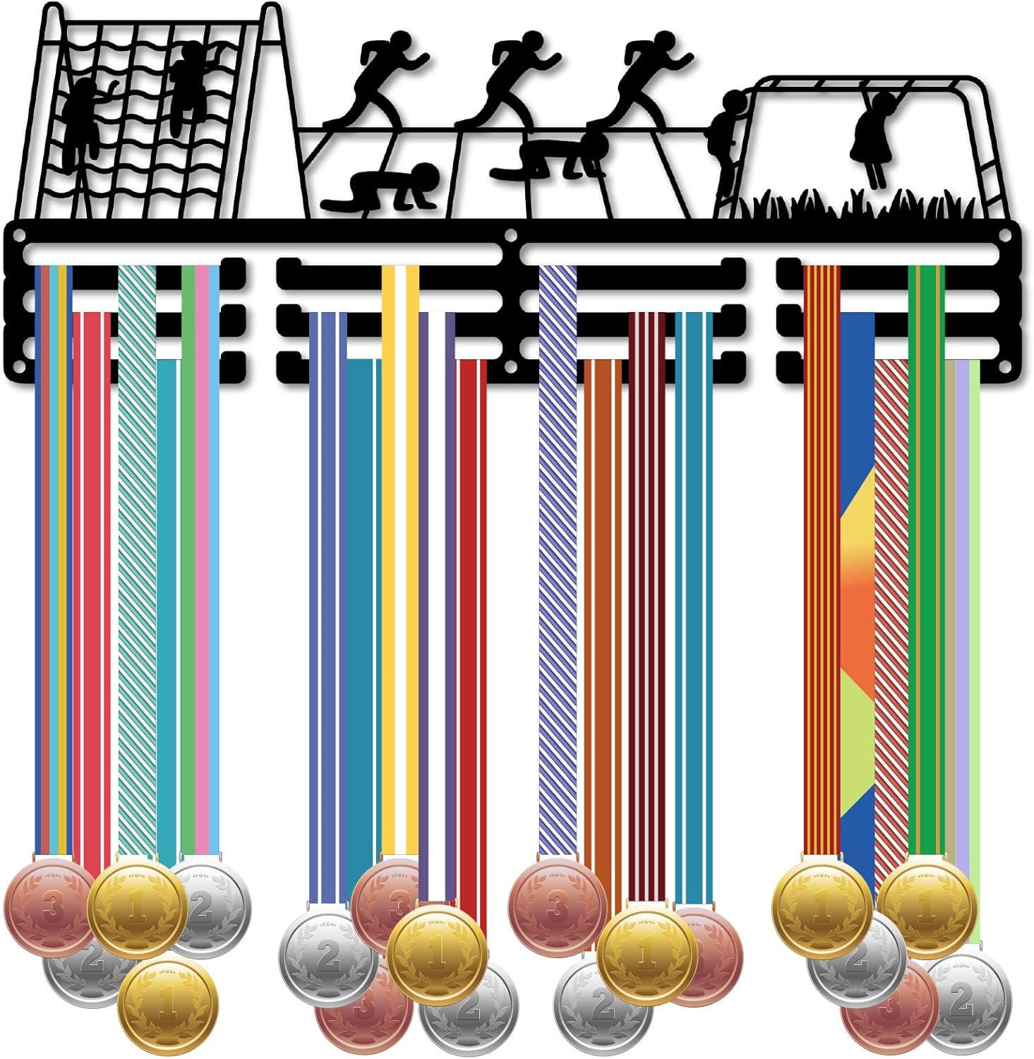 Sport Medal Display Ribbon Medal Hanger 3 Row Hold 60+ Medals Iron ...