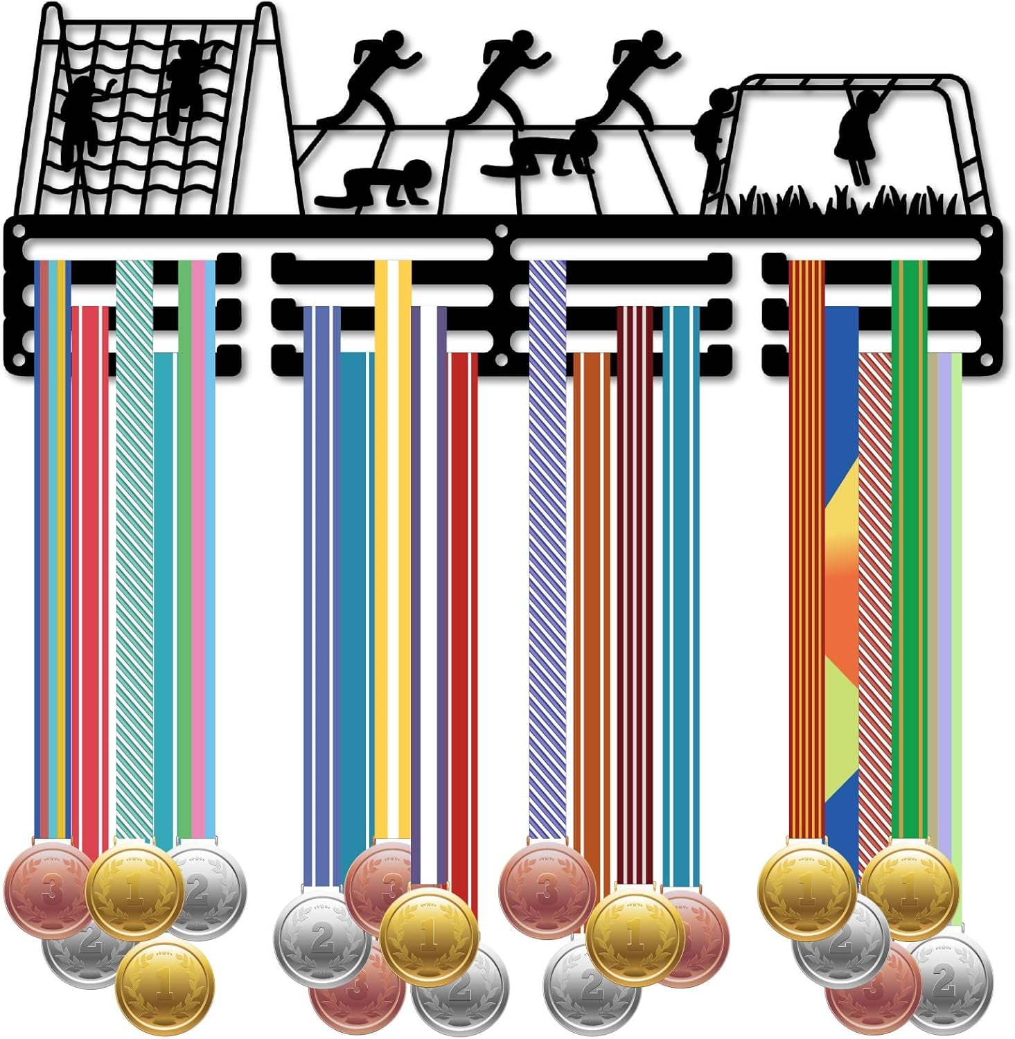 Sport Medal Display Ribbon Medal Hanger 3 Row Hold 60+ Medals Iron ...