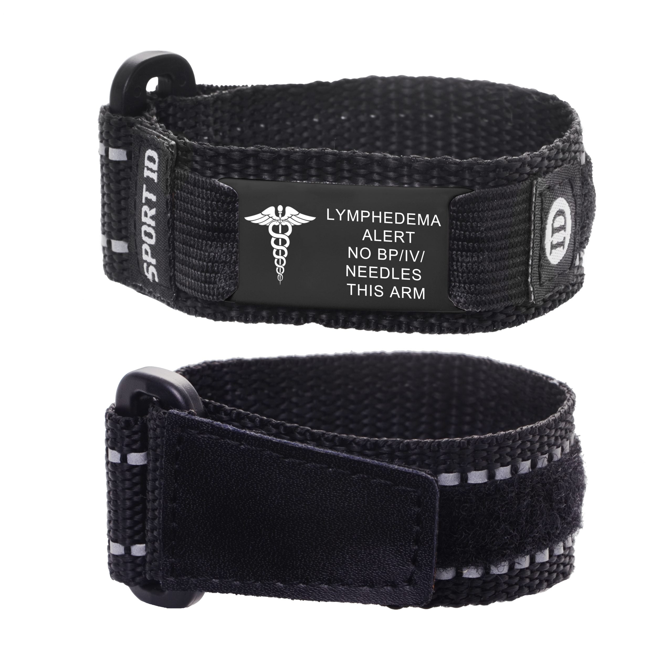 Sport Medical Alert Bracelets with Reflective Strip Black Nylon Medical ...