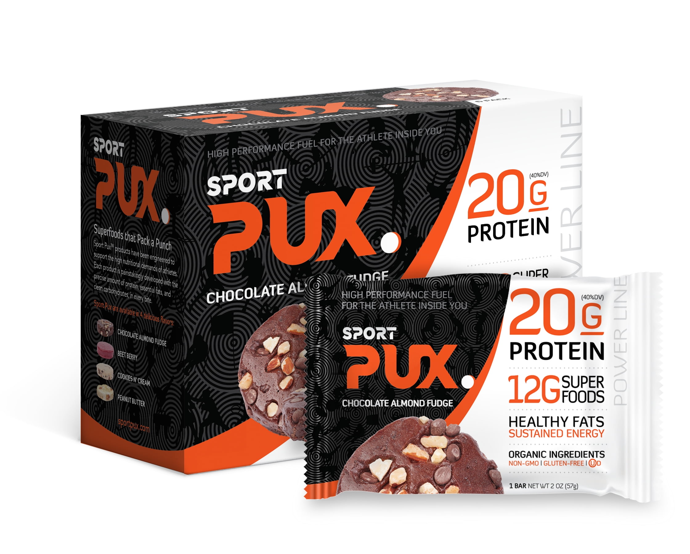Sport Pux Protein Bar, Chocolate Almond Fudge, 20G Whey Protein, 13G ...