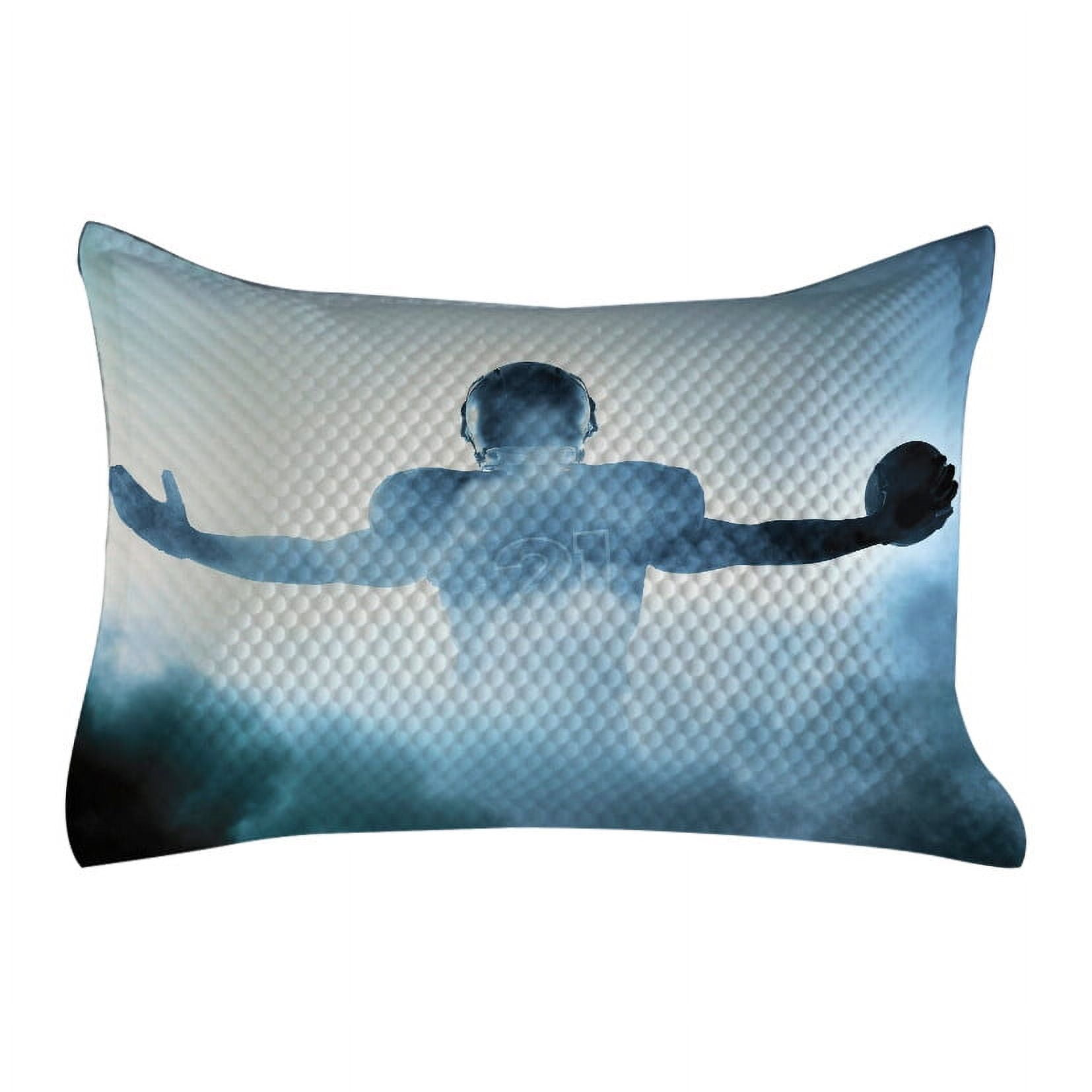 Sport Quilted Pillowcover, Heroic Shaped Rugby Player Silhouette Shadow ...