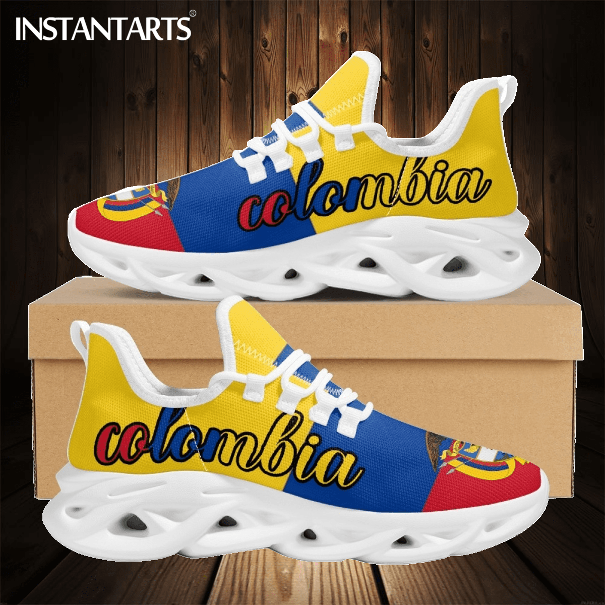Sport Running Shoes Colombia Flag Lace-up Walking Sneakers Shock ...