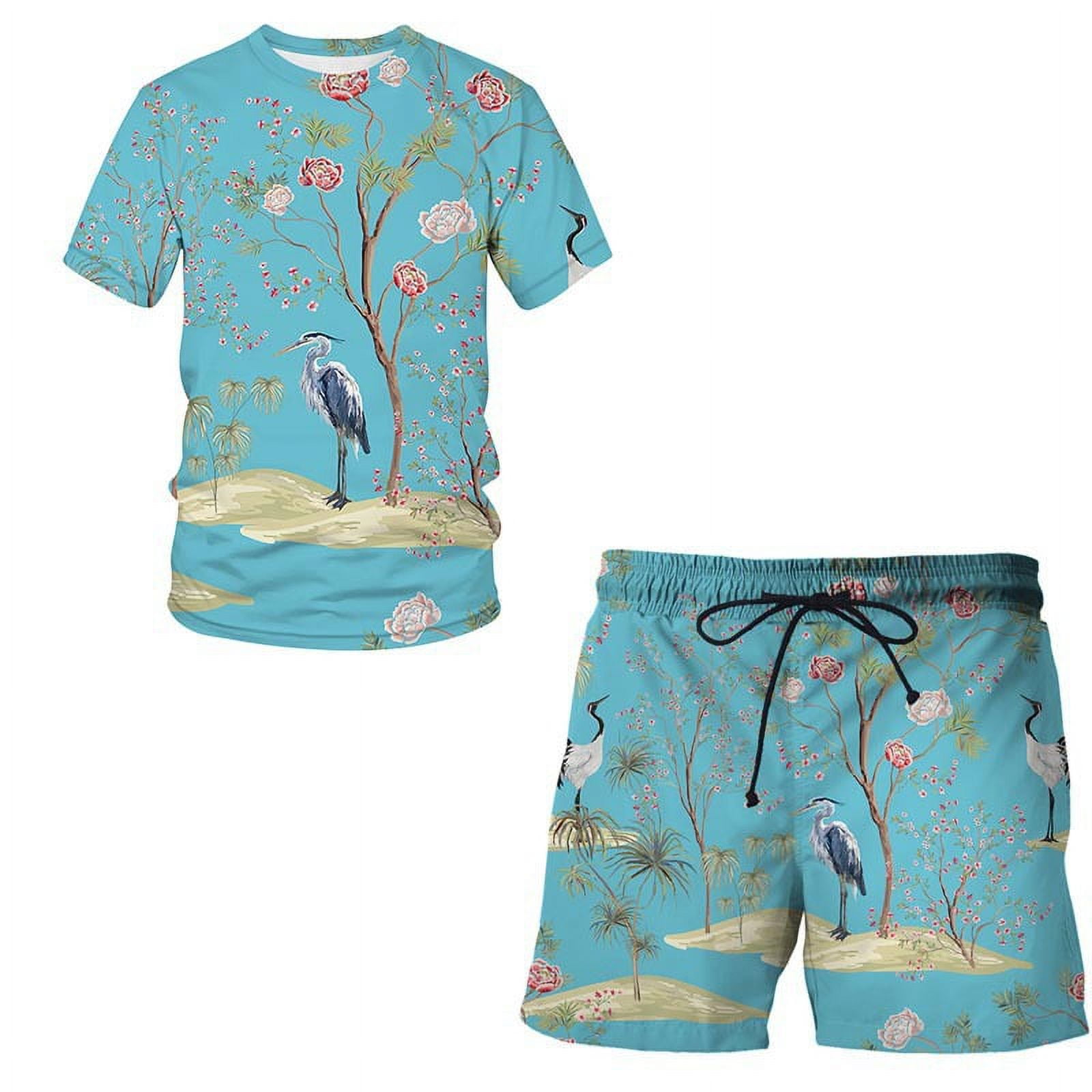 Sport Set for Mens,Men's Short Sleeve T Shirts and Shorts Set Flower ...