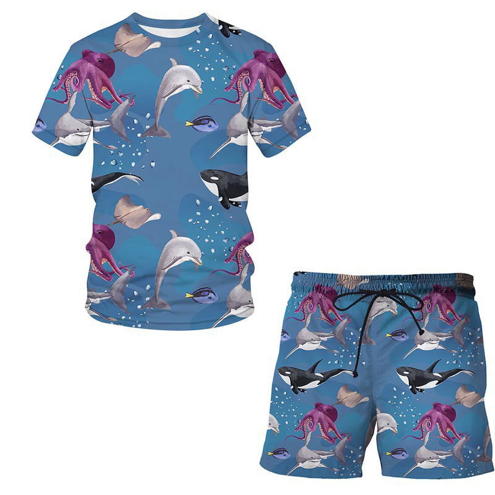 Sport Set for Mens,Men's Short Sleeve T Shirts and Shorts Set Sea Life ...