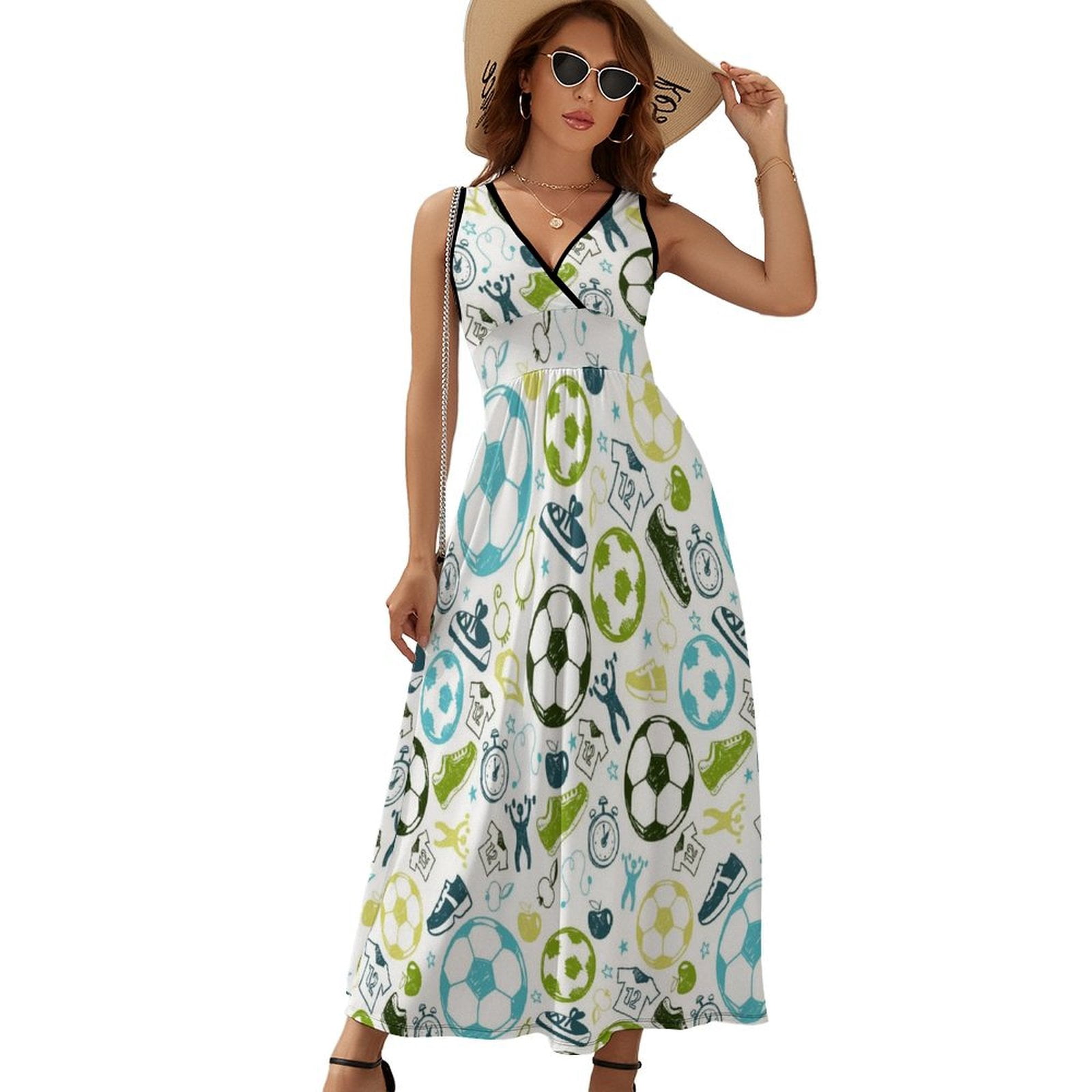 Sport Sketch Soccer Pattern Dress Fashion Boho Beach Long Dresses ...