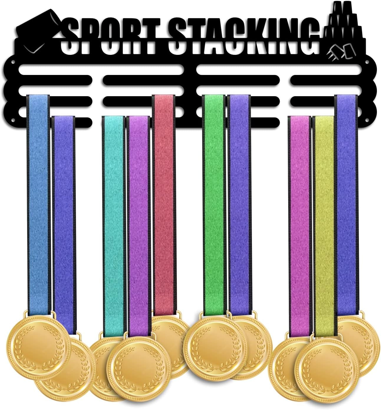 Sport Stacking Medal Holder Display Cup Pattern Award Ribbon Hanger 3 ...