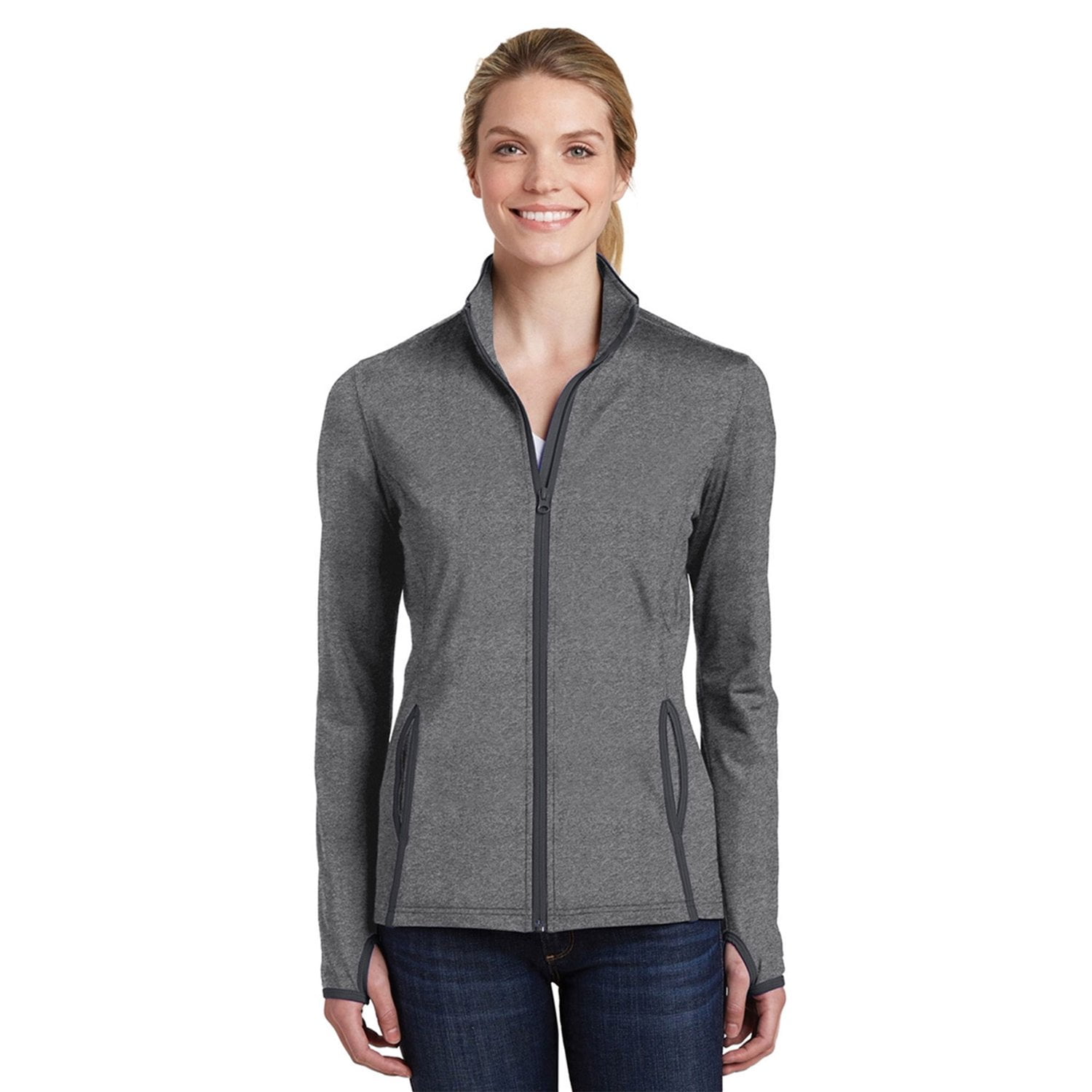 Sport-Tek Adult Female Women Sport-Wick Stretch Contrast Full-Zip ...