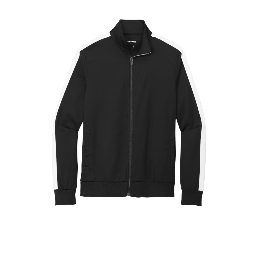 Sport-Tek JST94 Tricot Full-Zip Track Jacket, Black/ White, XL ...