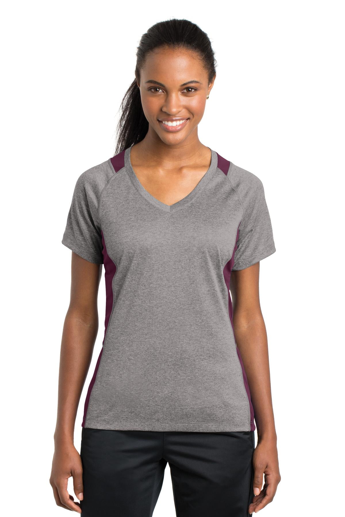 Sport-Tek Ladies Heather Colorblock Contender Neck Tee-M (Vintage ...