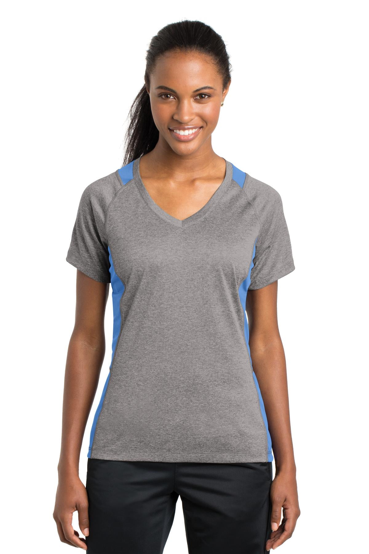 Sport-Tek Ladies Heather Colorblock Contender Neck Tee-S (Vintage ...
