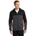 Sport-Tek ST245 Tech Fleece Colorblock Full-Zip Hooded Jacket, Black ...