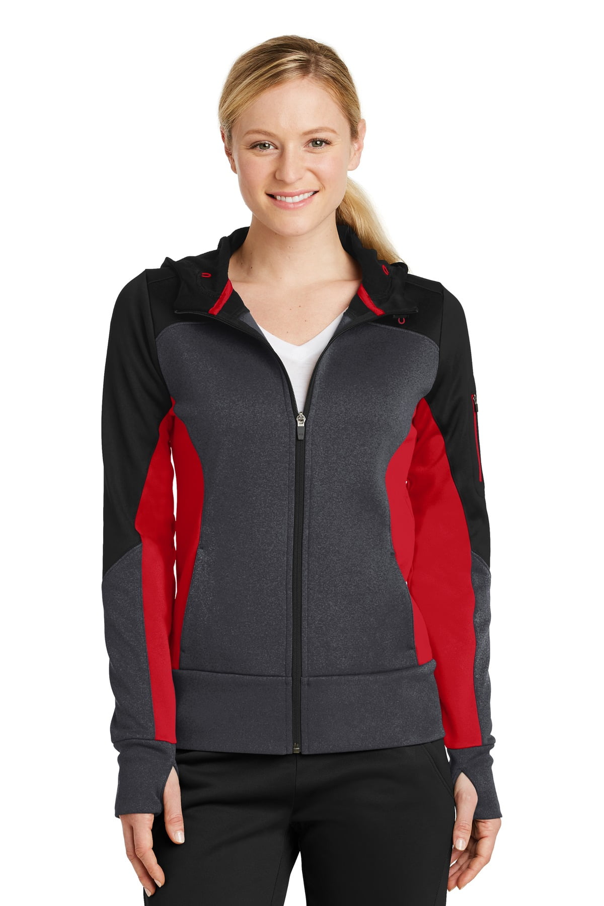 Sport-Tek Women's Tech Fleece Colorblock Full-Zip Hooded Jacket. LST245 ...