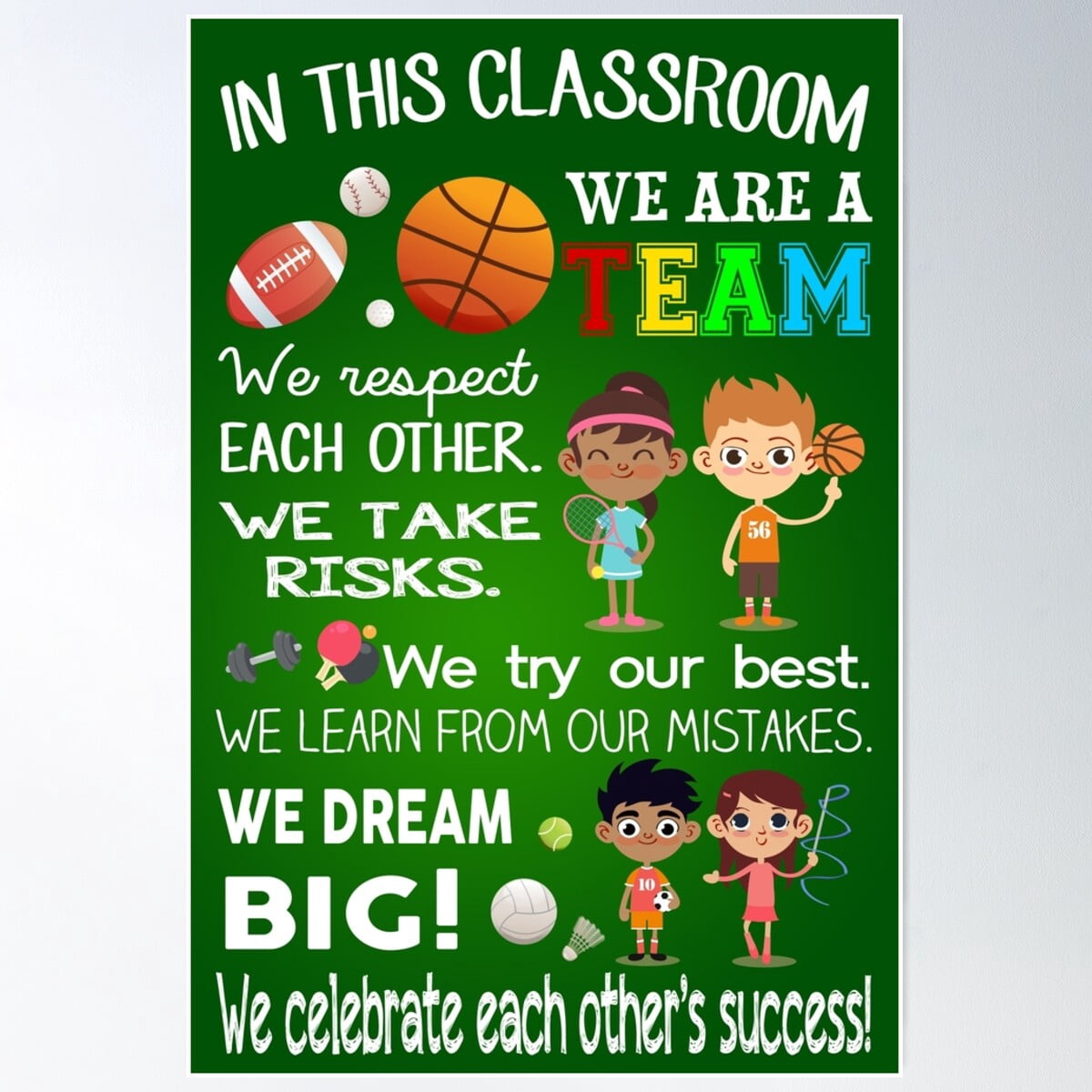 Sport Themed Classroom Poster Wall Art, Modern Wall Decor For Living ...