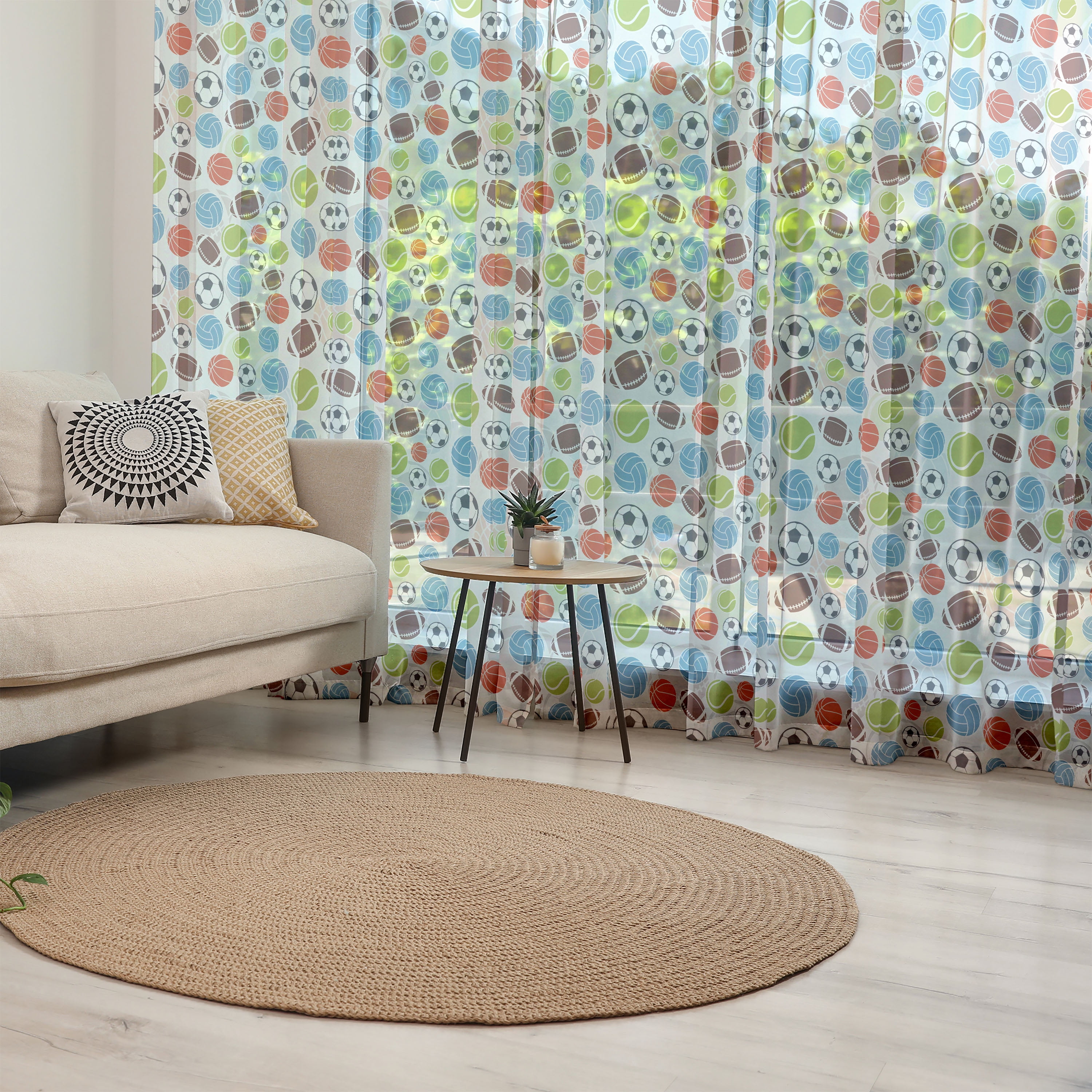 Sport Tulle Curtains with Rod Pocket, Sports Balls Pattern Abstract ...