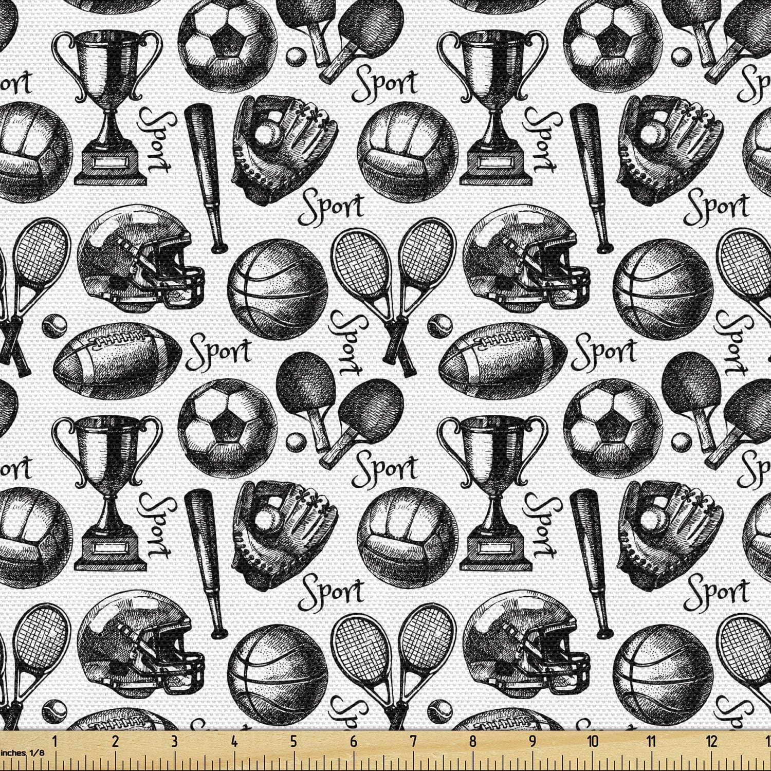 Sport Upholstery Fabric by the Yard, Monochrome Trophy Baseball Glove ...