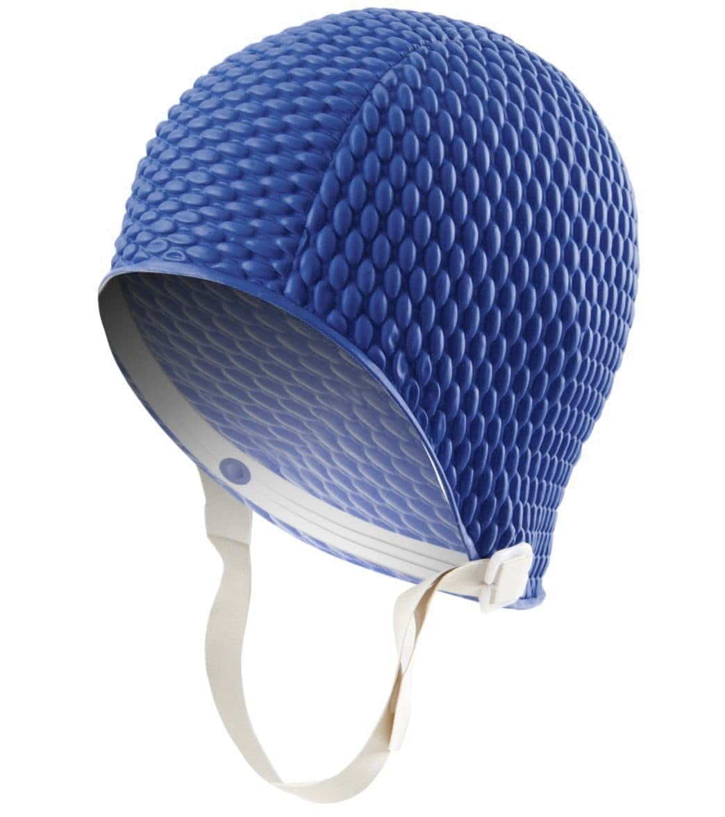 Sporti Heavy-Duty Textured Rubber Swim Cap with Adjustable Chin Strap ...