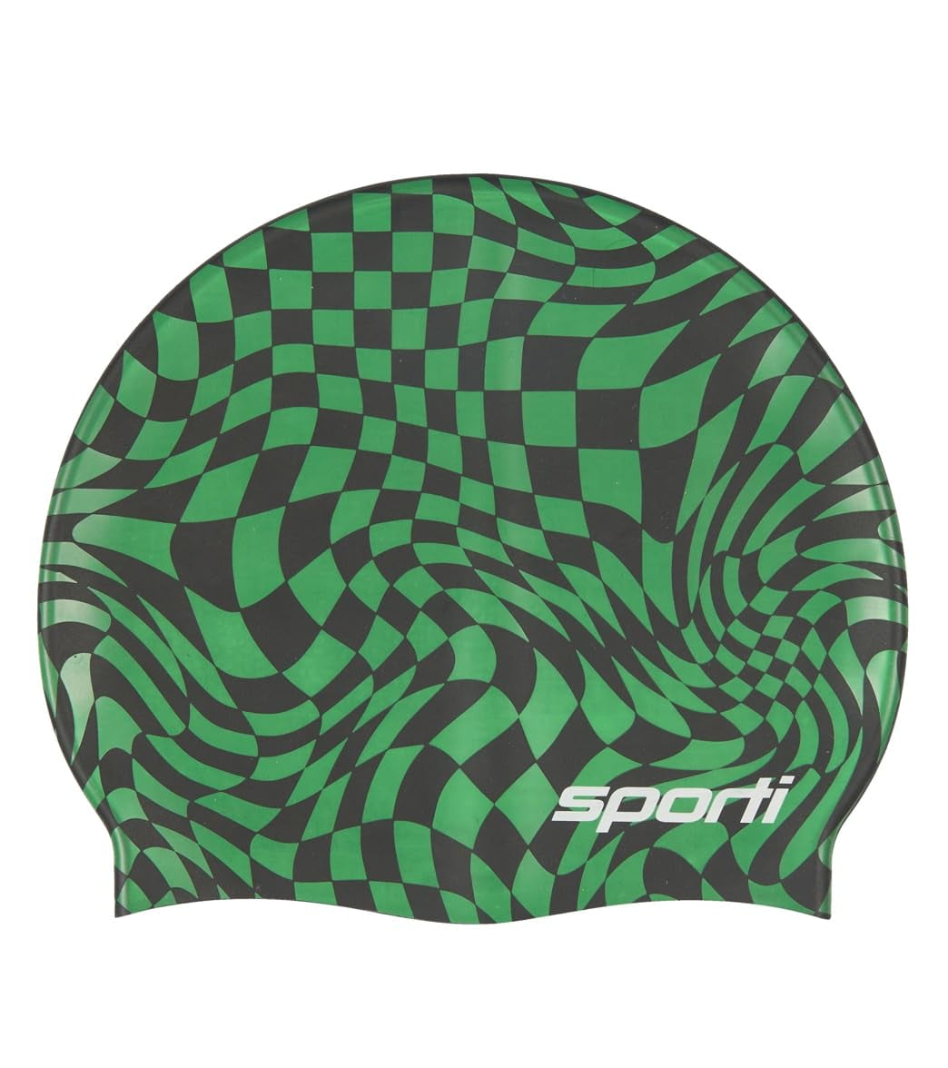 Sporti Silicone Swim Cap - Colorful Checkered, Snug Fit, Anti-Slip ...