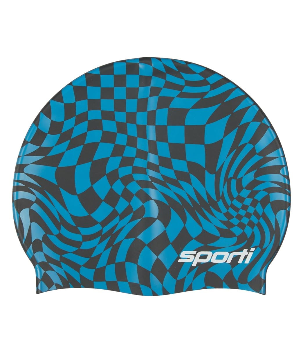 Sporti Checkmate Silicone Swim Cap, Colorful Checker Pattern, Snug Fit ...