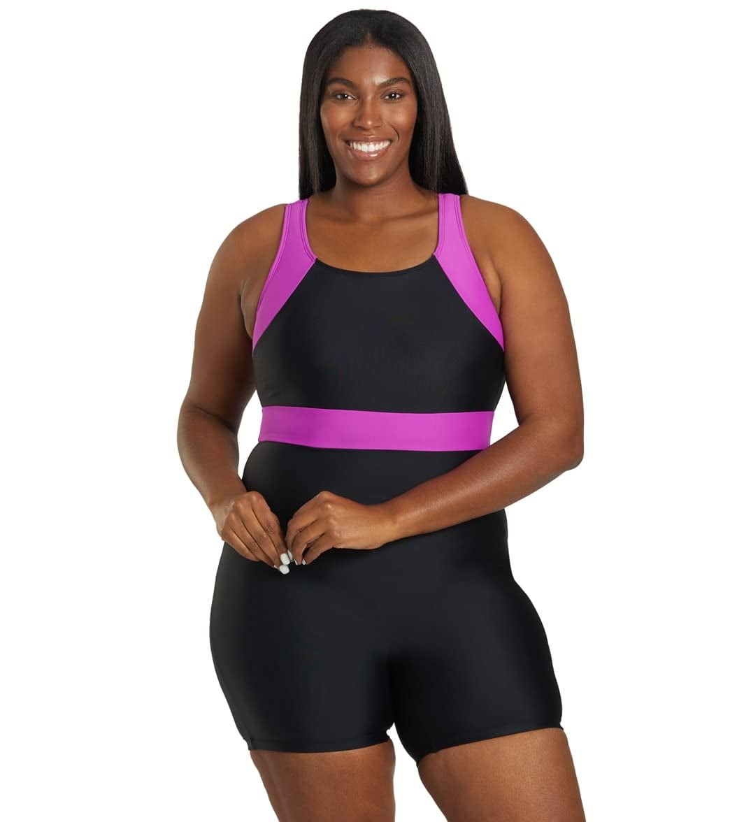 Sporti Sporti Plus Size Textured Chlorine Resistant One Piece, High Cut ...
