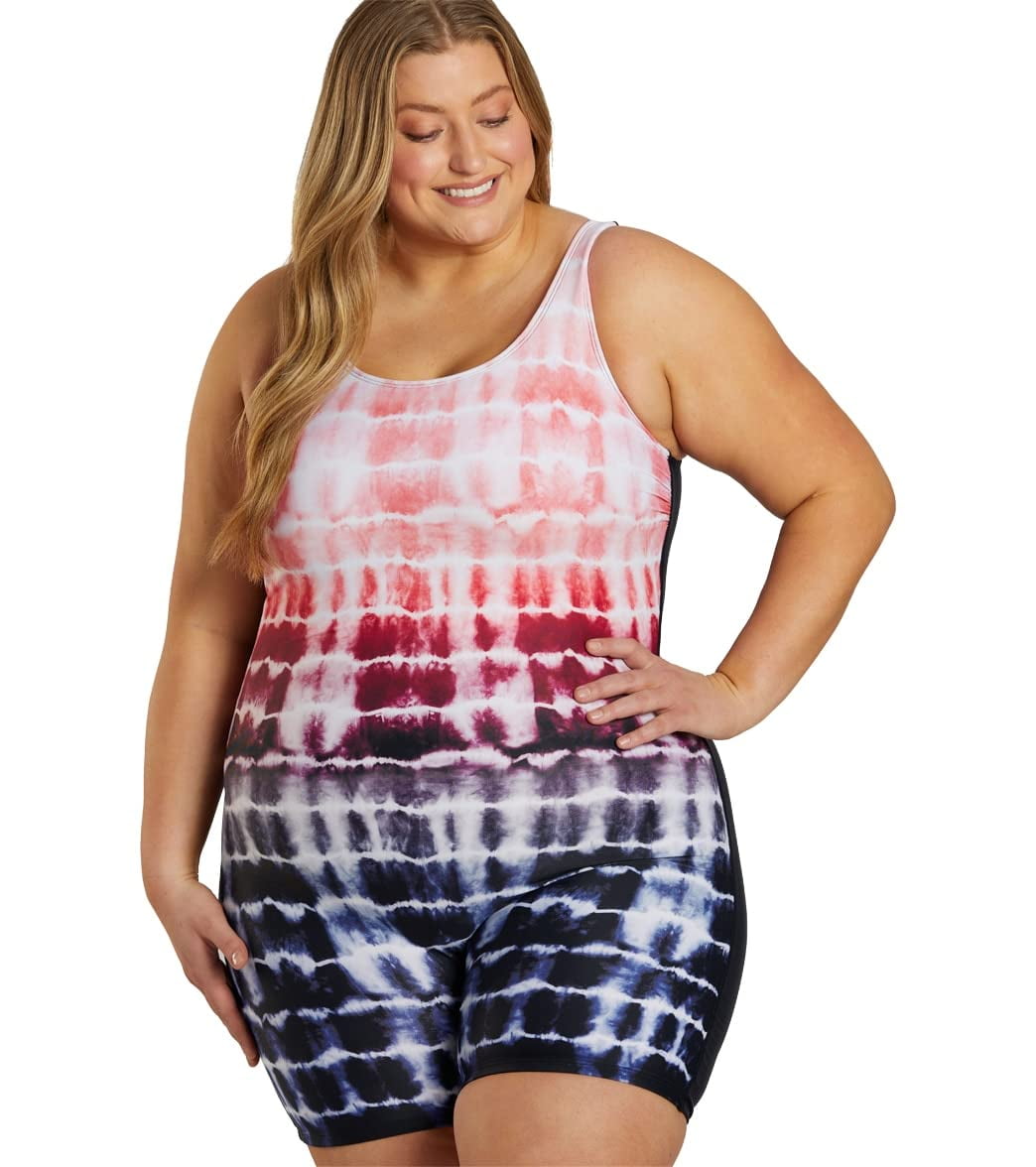Sporti Plus Size Unitard Shibori Ombre One-Piece Swimsuit, Lycra Xtra ...