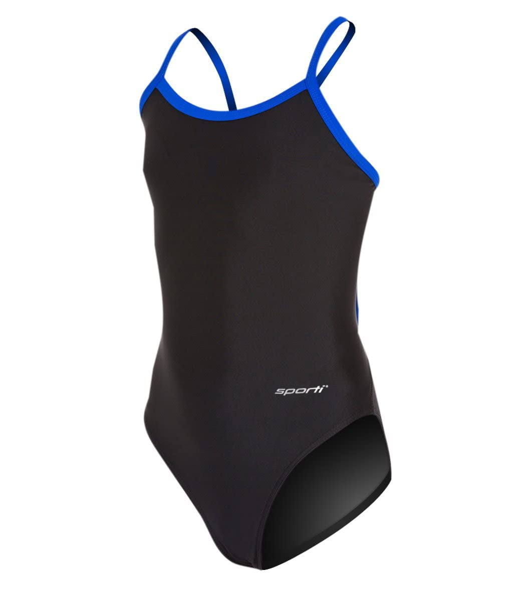 Sporti Solid Piped Thin Strap One Piece Swimsuit, High Cut, Unpadded ...