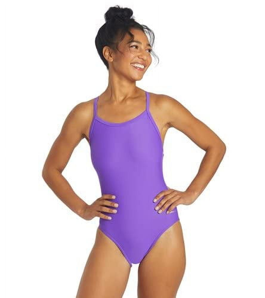 Sporti Solid Thin Strap One Piece Swimsuit, High Cut, Unpadded ...