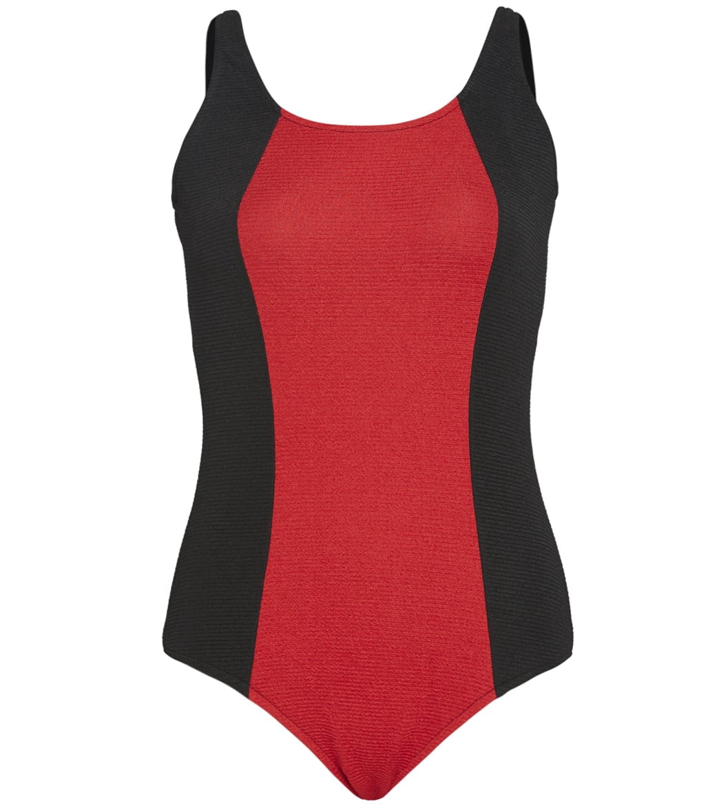 Sporti Textured Chlorine Resistant Scoop Back Colorblock One Piece