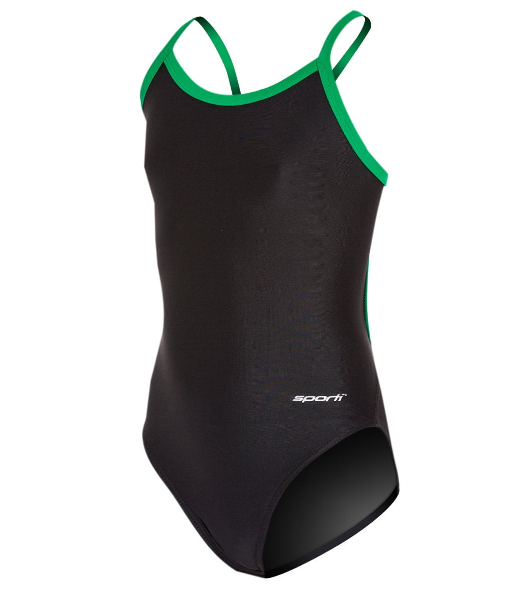 Sporti Solid Piped One-Piece Swimsuit, Youth Sizes 22-28, Thin Straps ...