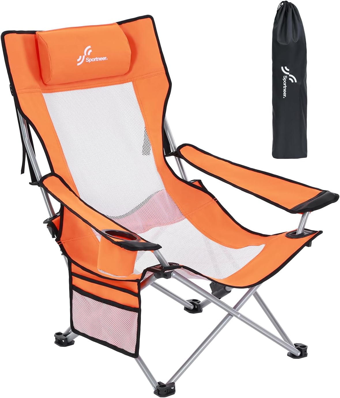 Sportneer Beach Chair: Adjustable Folding Chair with Cup Holder & Side ...