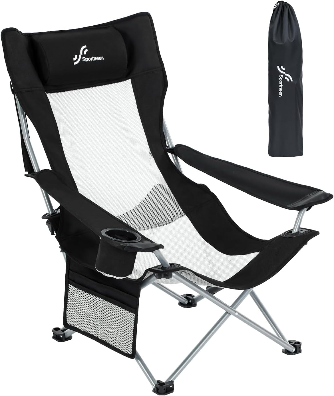 Sportneer Beach Chair: Adjustable Folding Chair with Cup Holder & Side ...