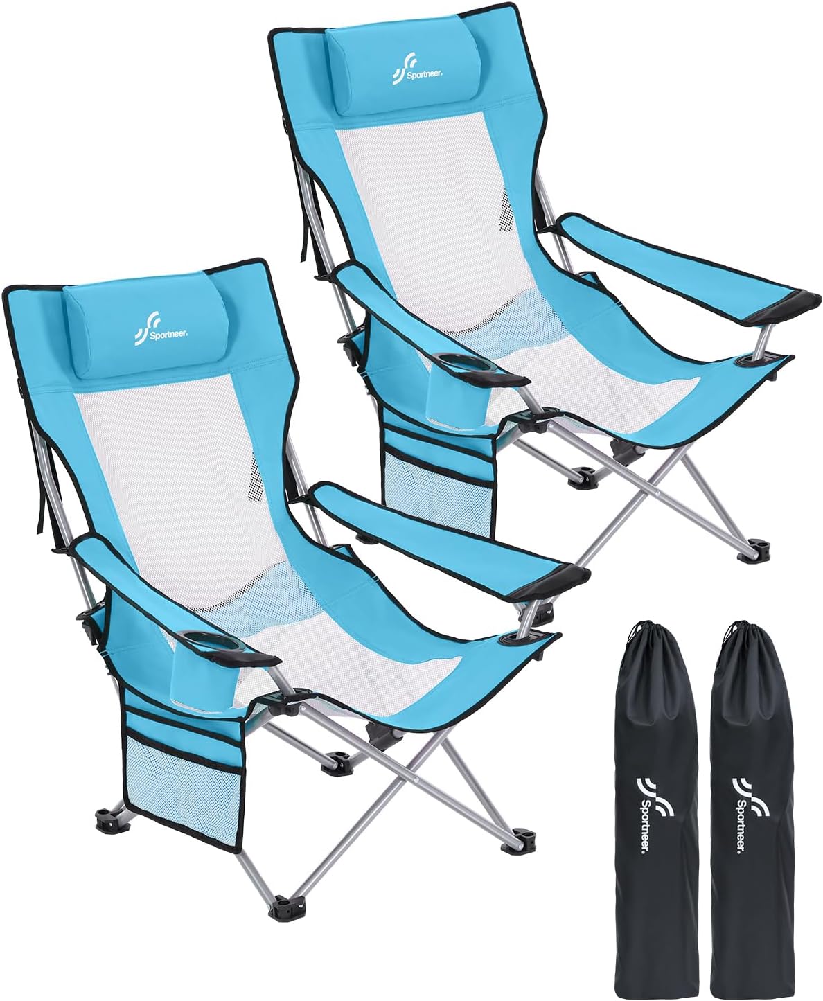 Sportneer Beach Chair: Adjustable Folding Chair with Cup Holder & Side ...