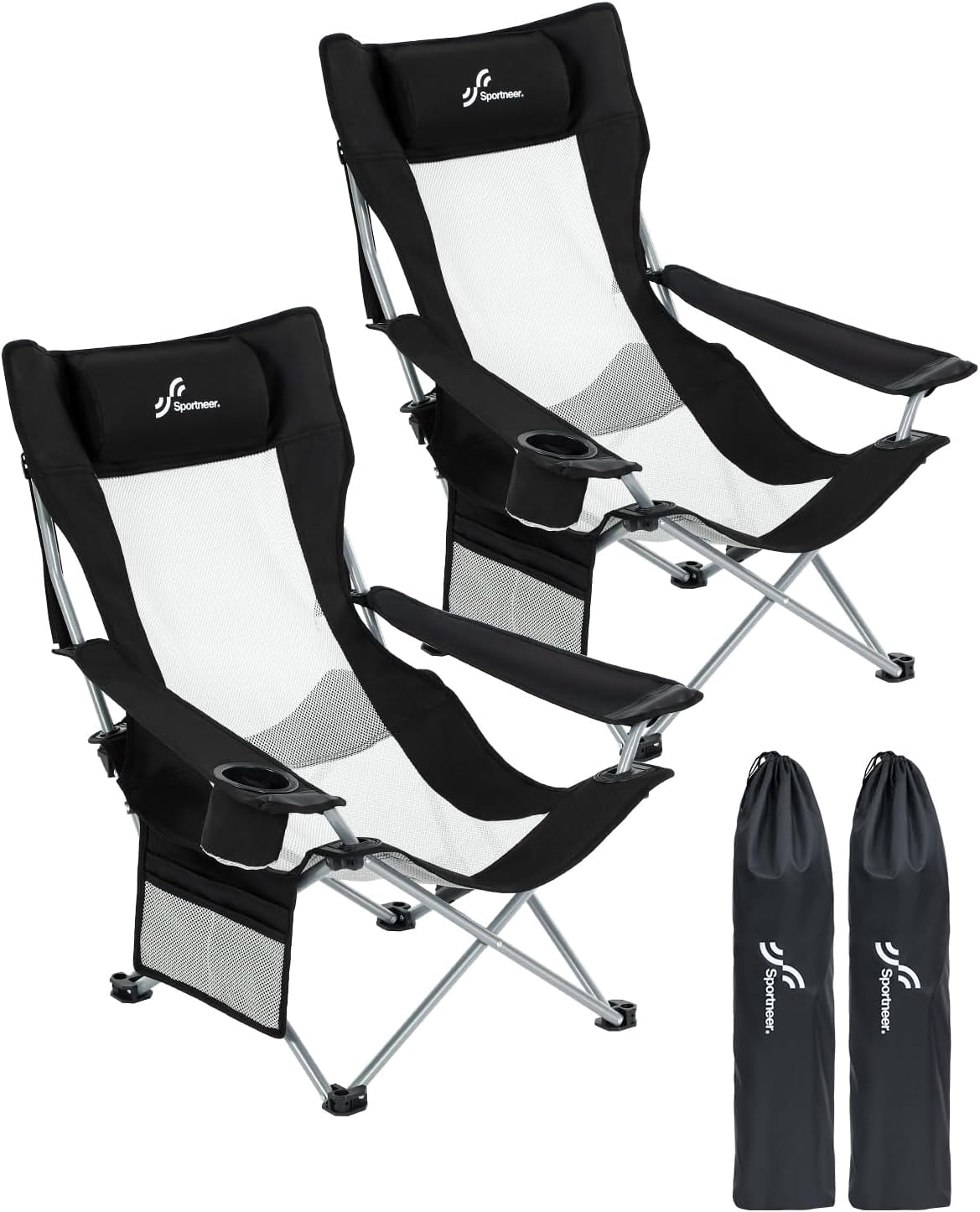 Sportneer Beach Chair: Adjustable Folding Chair with Cup Holder & Side ...