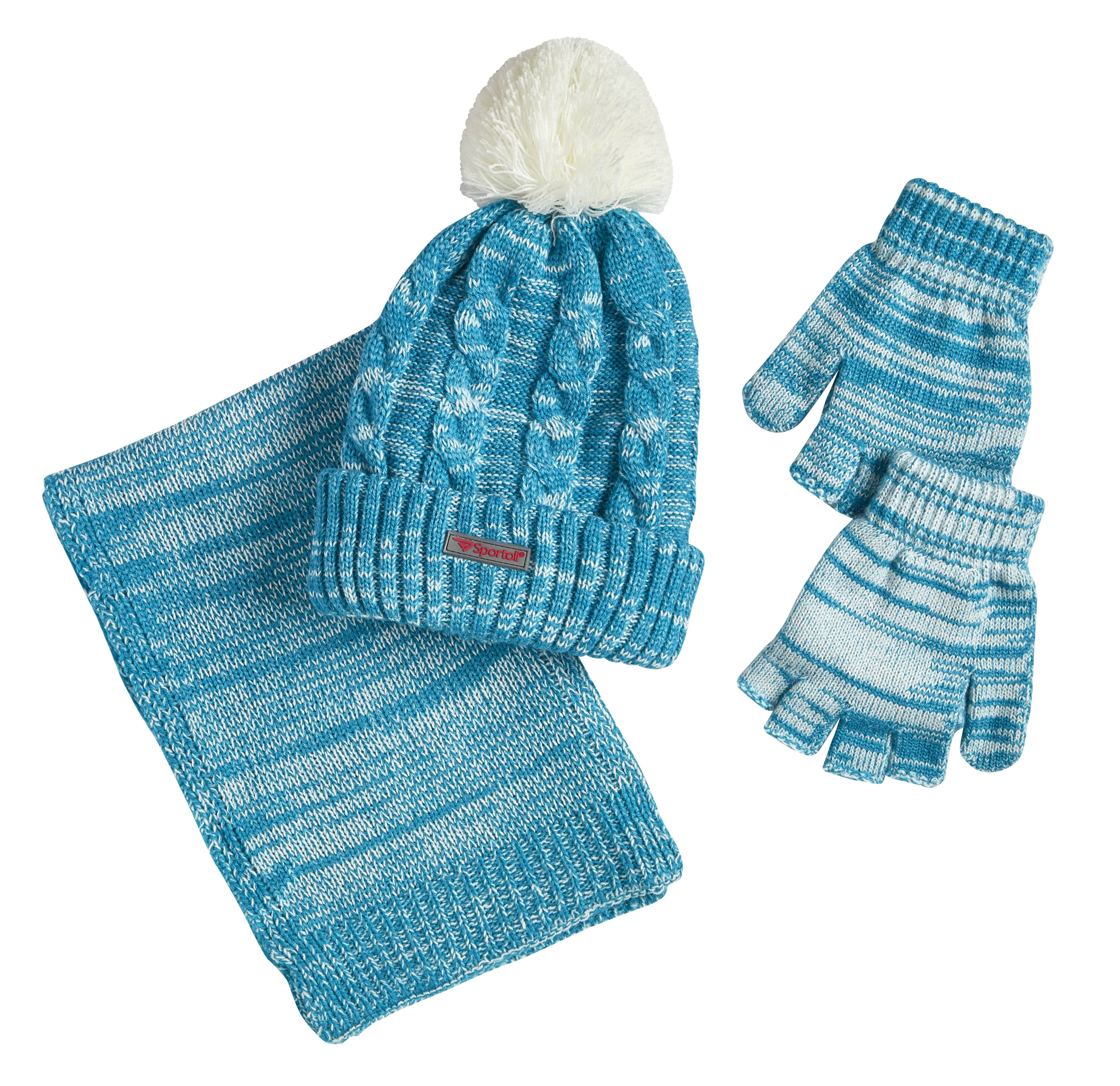 Sportoli Womens Girls kids 3-Piece Cable Knit Cold Weather Set Hat ...