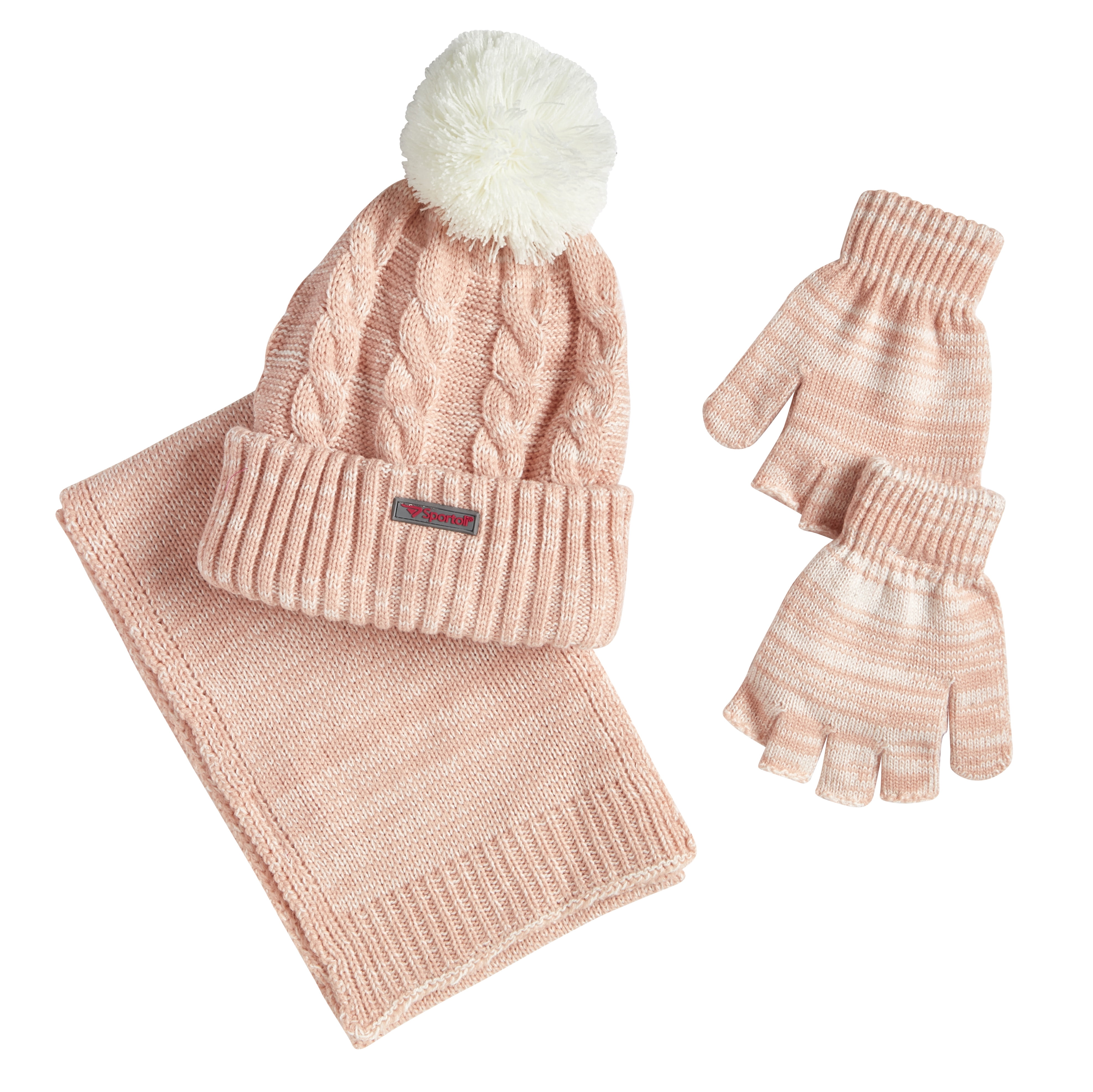 Sportoli Womens Girls kids 3-Piece Cable Knit Cold Weather Set Hat ...