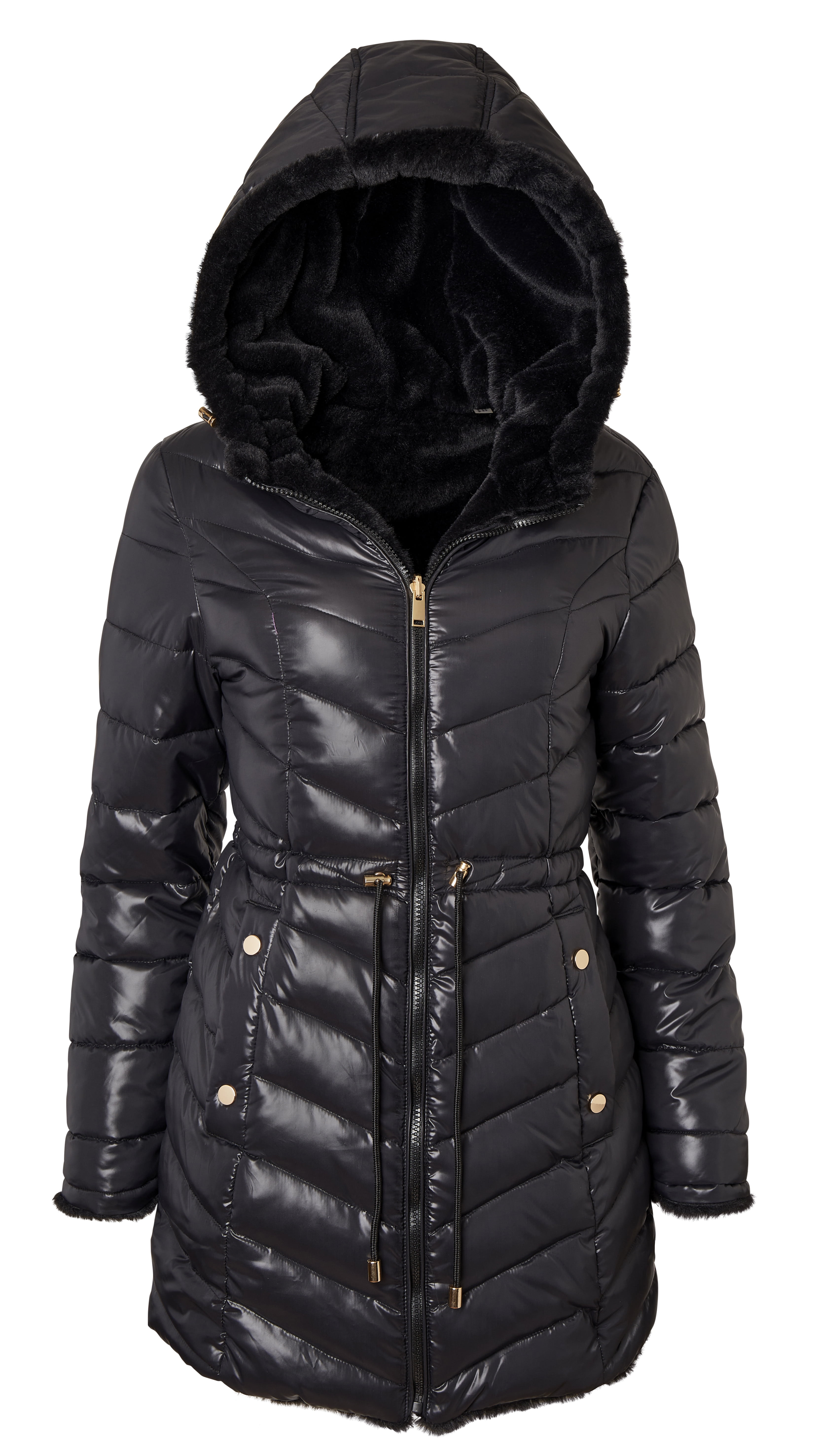 Sportoli Womens Winter Coat Reversible Faux Fur Lined Quilted Puffer ...