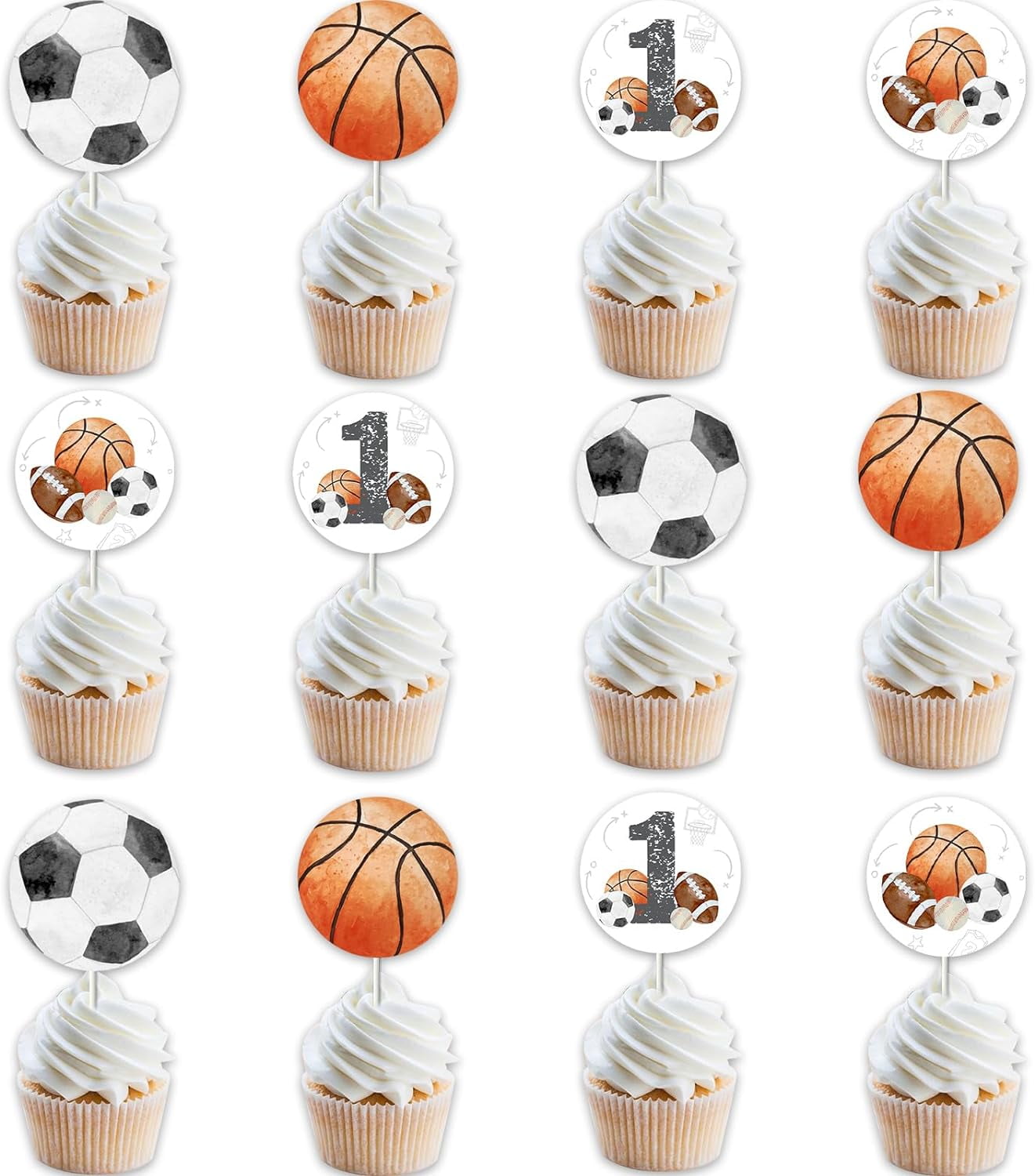 Sports 1st Birthday Cupcake Toppers Sports 1st Birthday Decorations ...
