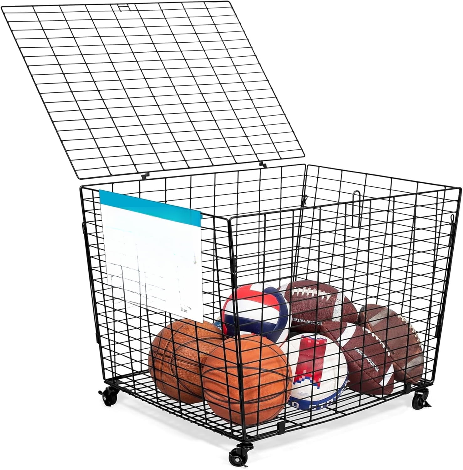 Sports Ball Basket Organizer with Wheels & Heavy Duty Casters - Ideal ...