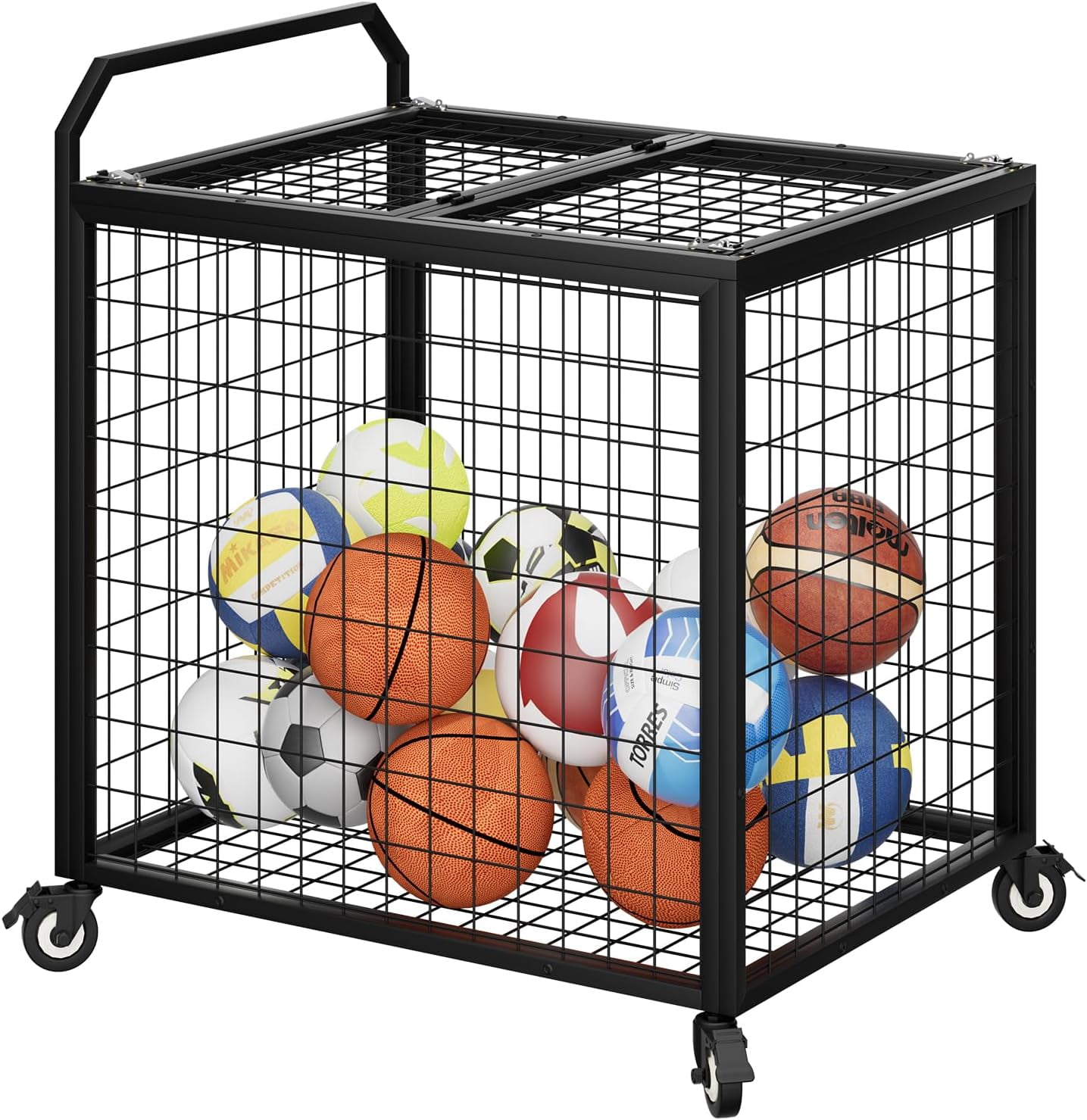 Sports Ball Storage Cart - Garage Equipment Basketball Rack Organizer ...