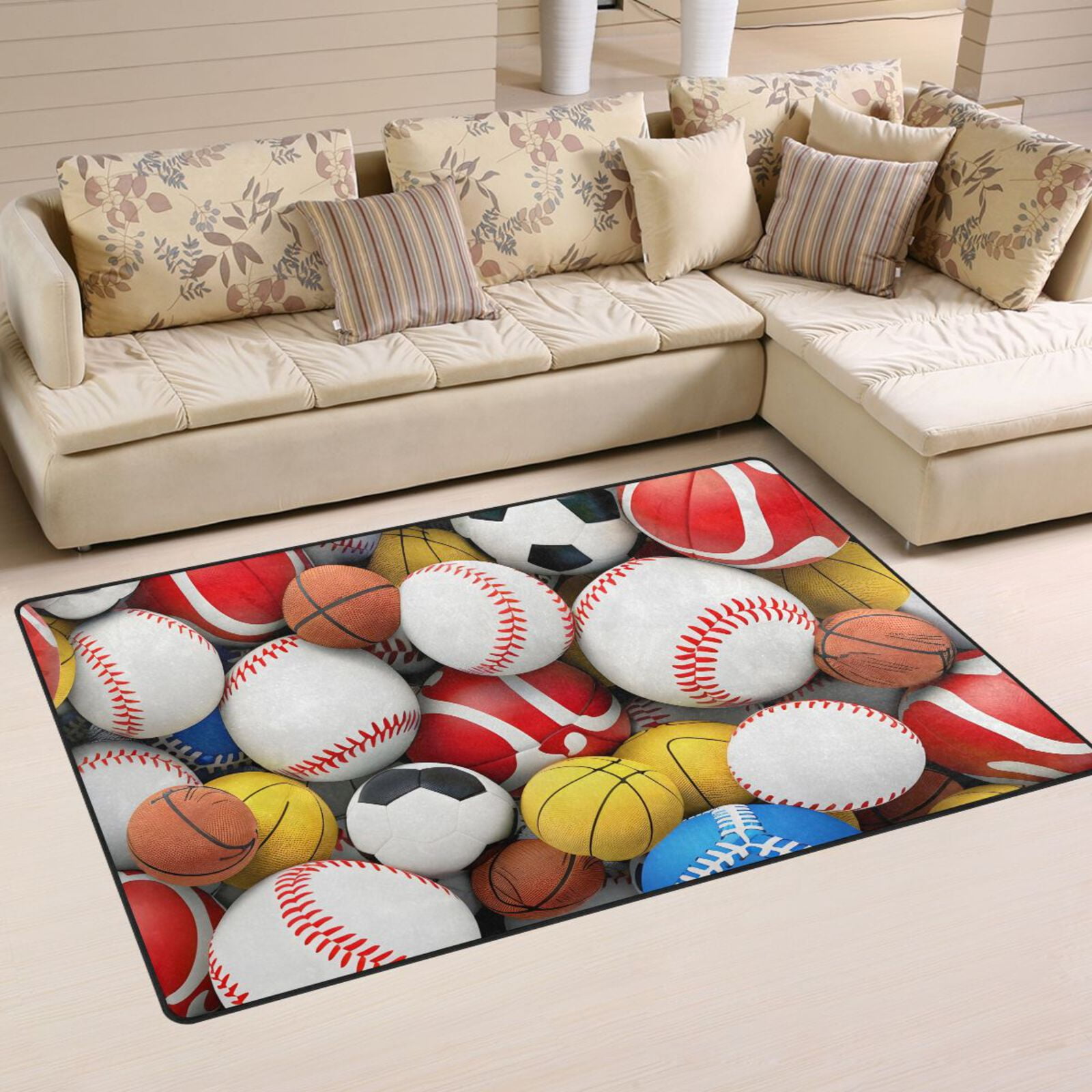 Sports Balls Area Rug Washable Floor Carpet Mat 60 x 39 inch for ...