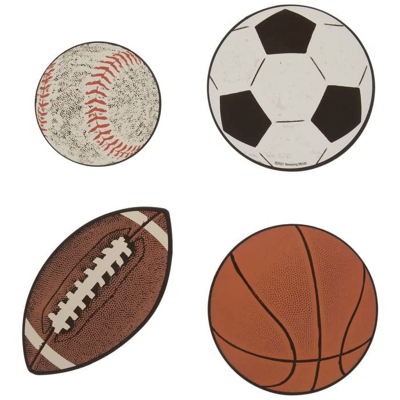 Sports Balls Paper Cutout Shapes - 36 Pieces - Football, Baseball ...