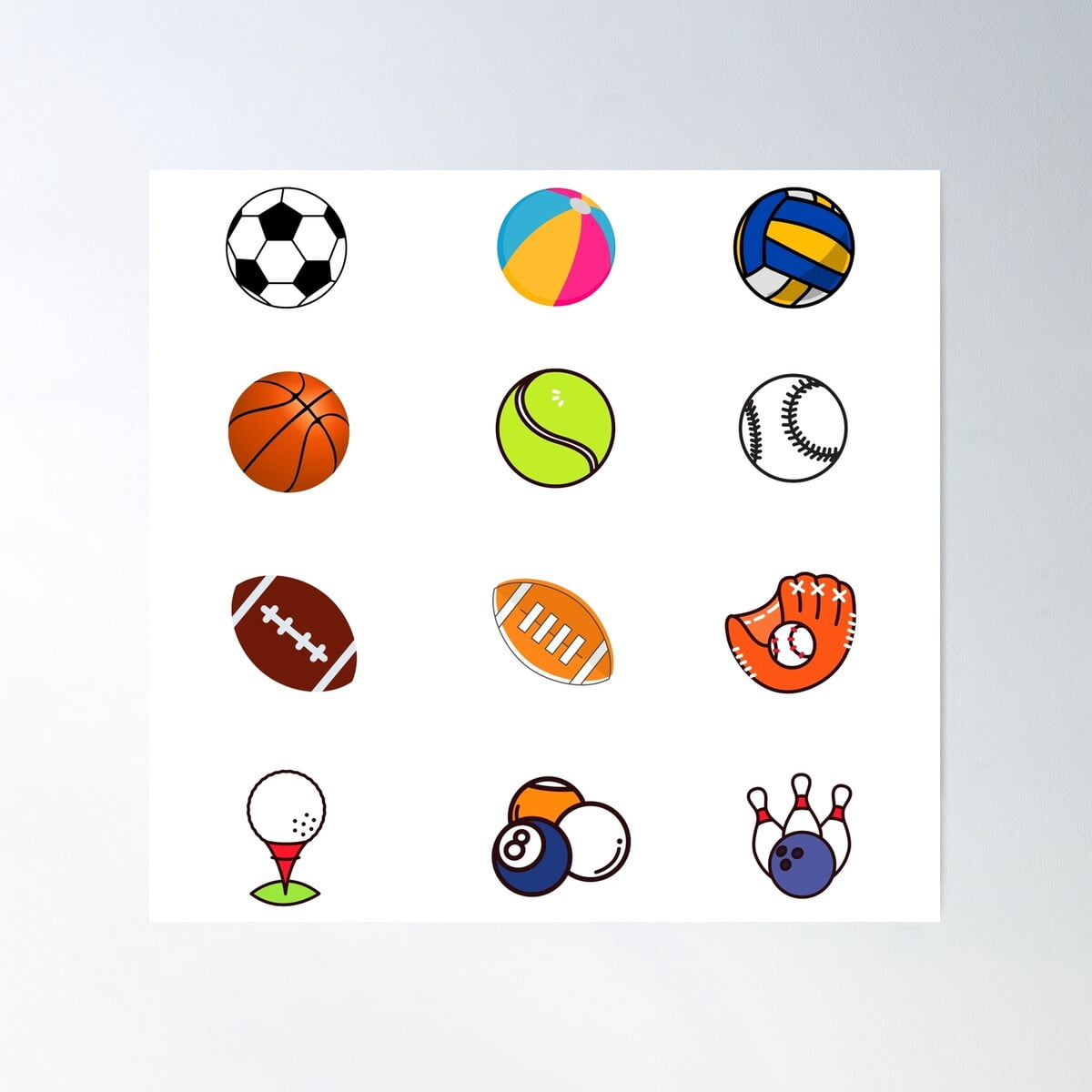 Sports Balls Poster Wall Art, Modern Wall Decor, 24x24 UNFRAMED ...