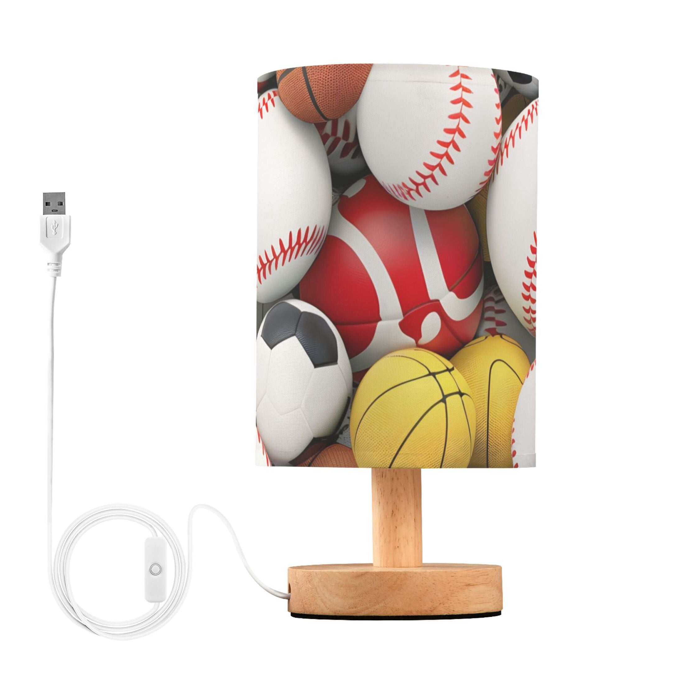 Sports Balls Table Lamp USB Bedside Desk Nightstand Lamp Printed Gifts ...